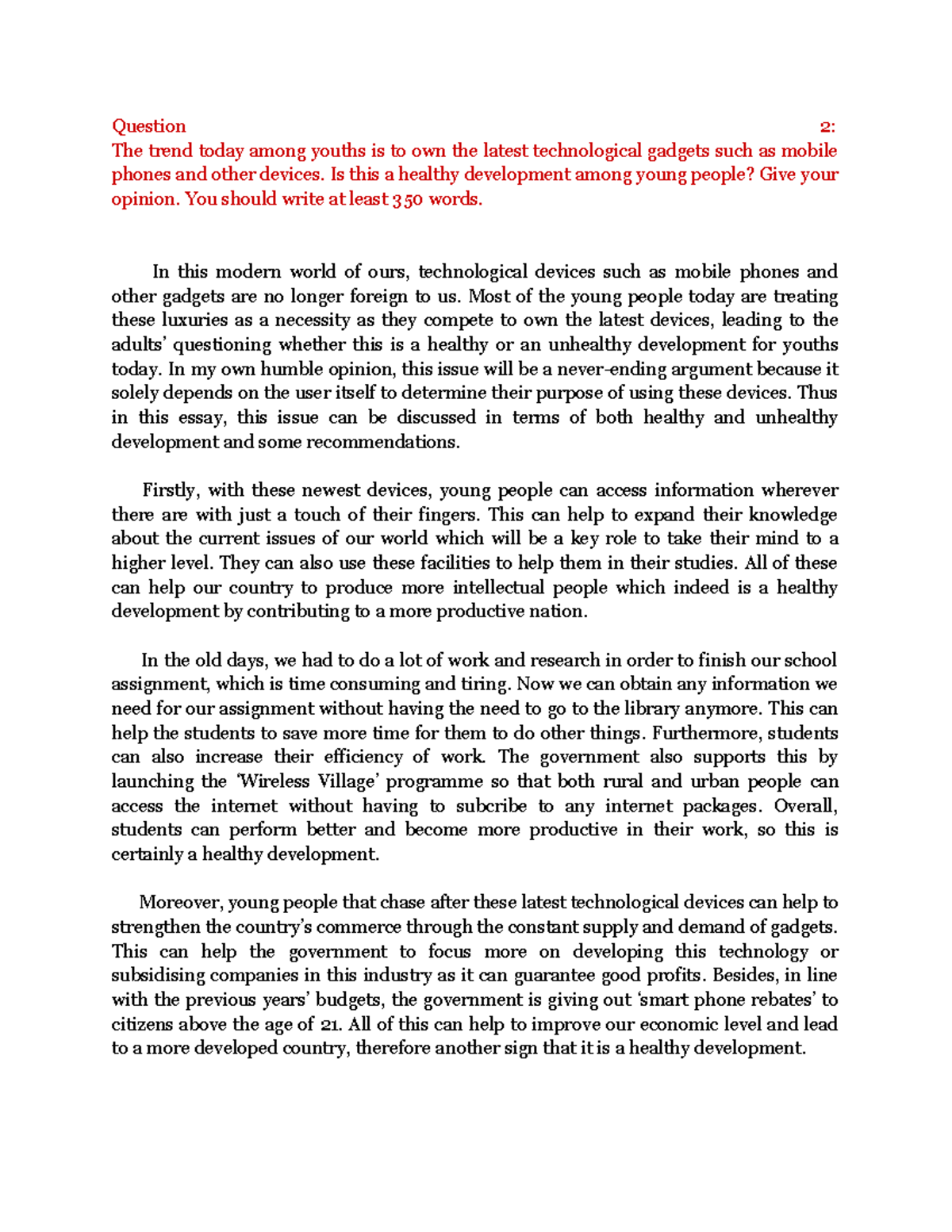 Muet-sample-essays - rfgrgzdcf - Question 2: The trend today among ...