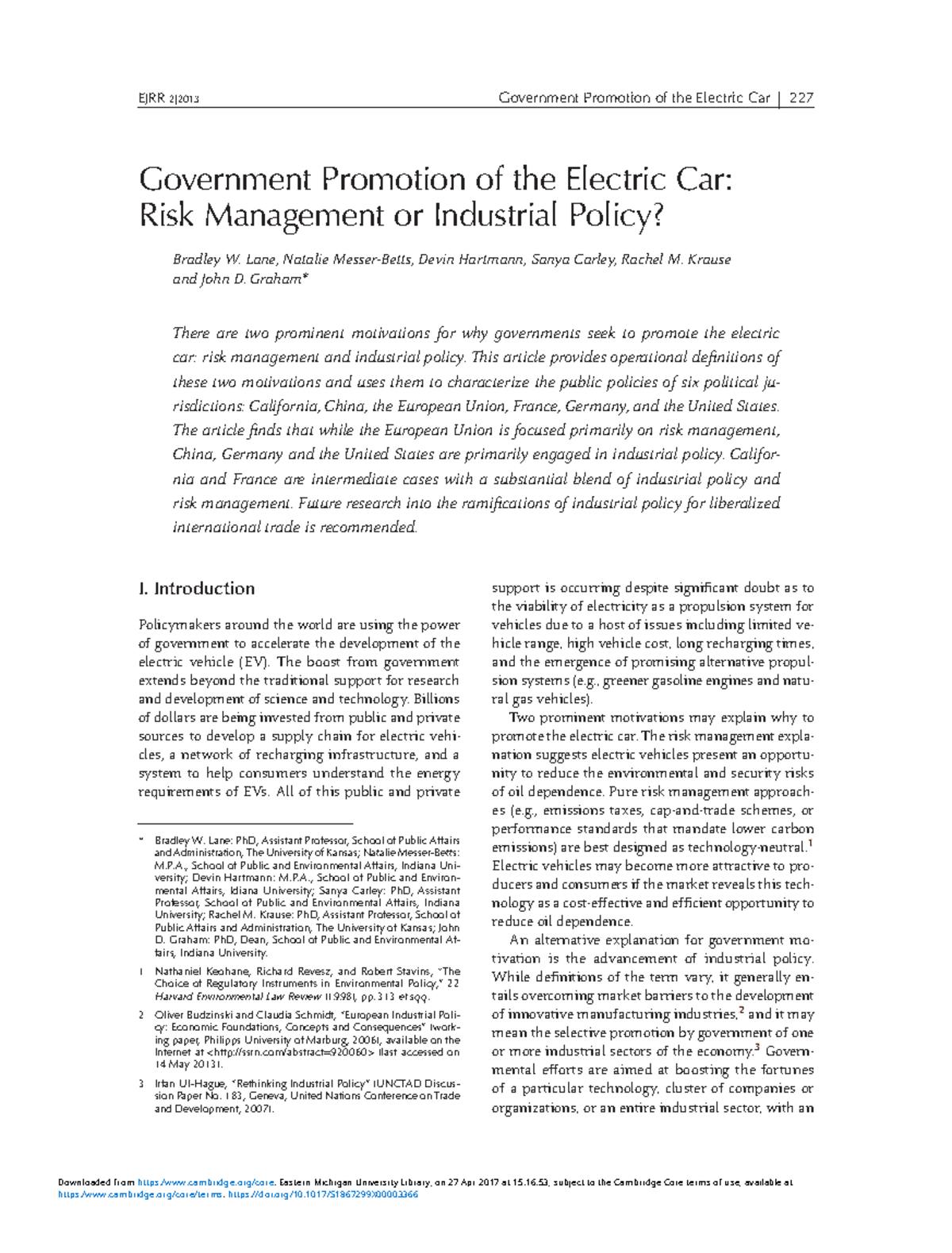 Nlqlkt 2 - EJRR 2|2013 Government Promotion of the Electric Car 227 ...