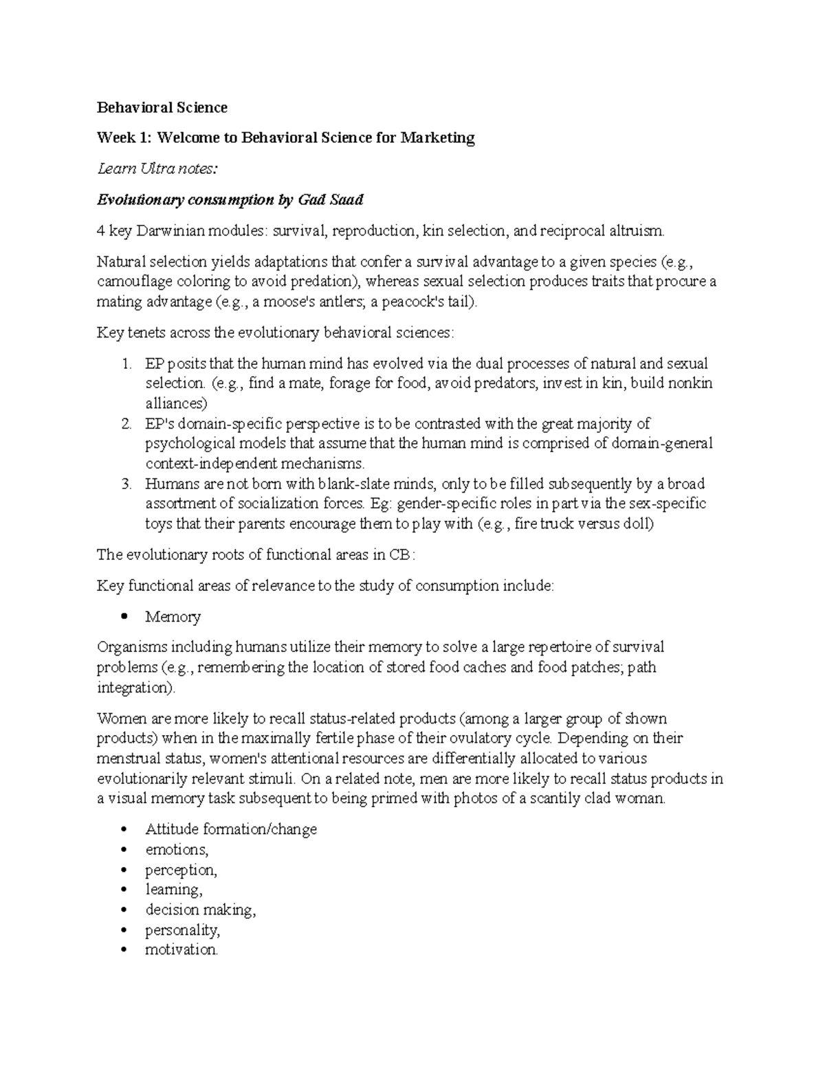 Week 1 - Behavioural Science for Marketing - Behavioral Science Week 1 ...