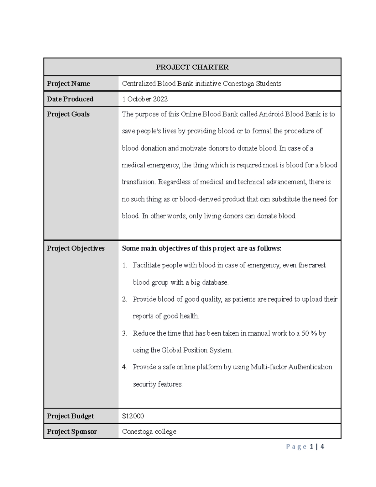 Draft Project Charter Team 5 - PROJECT CHARTER Project Name Centralized ...