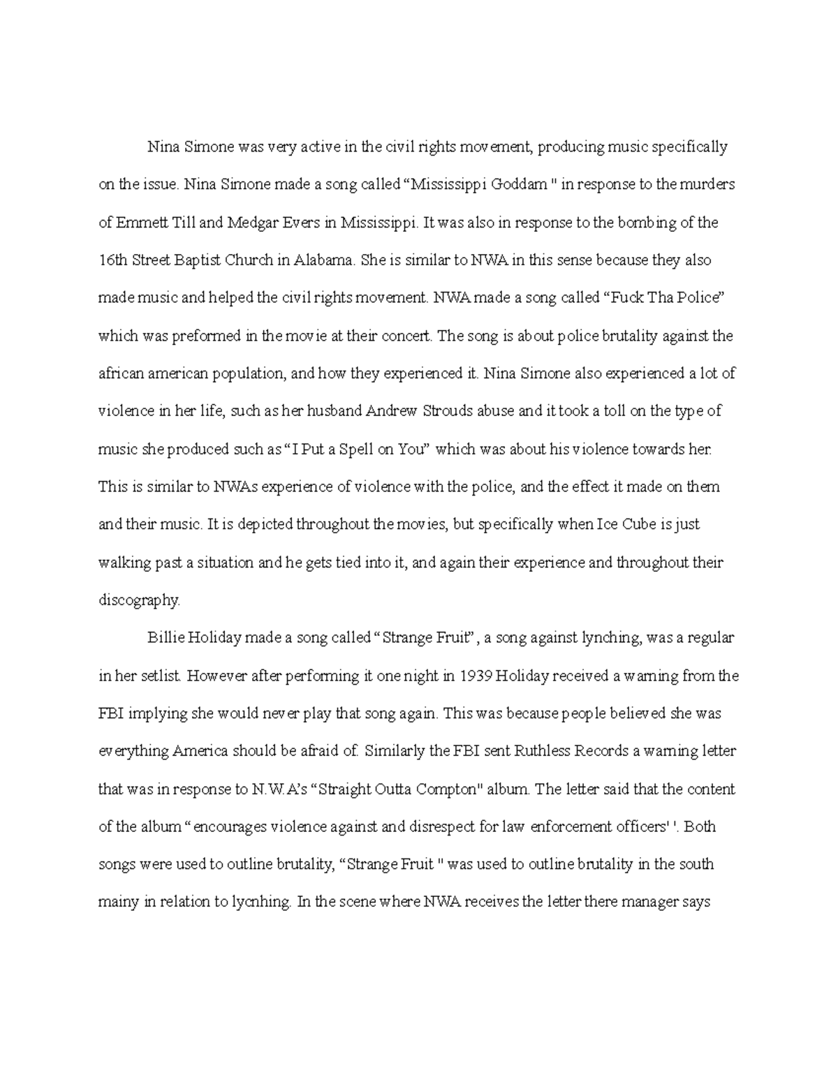 Week 7 Nina Simone and the civil rights movement - Nina Simone was very ...