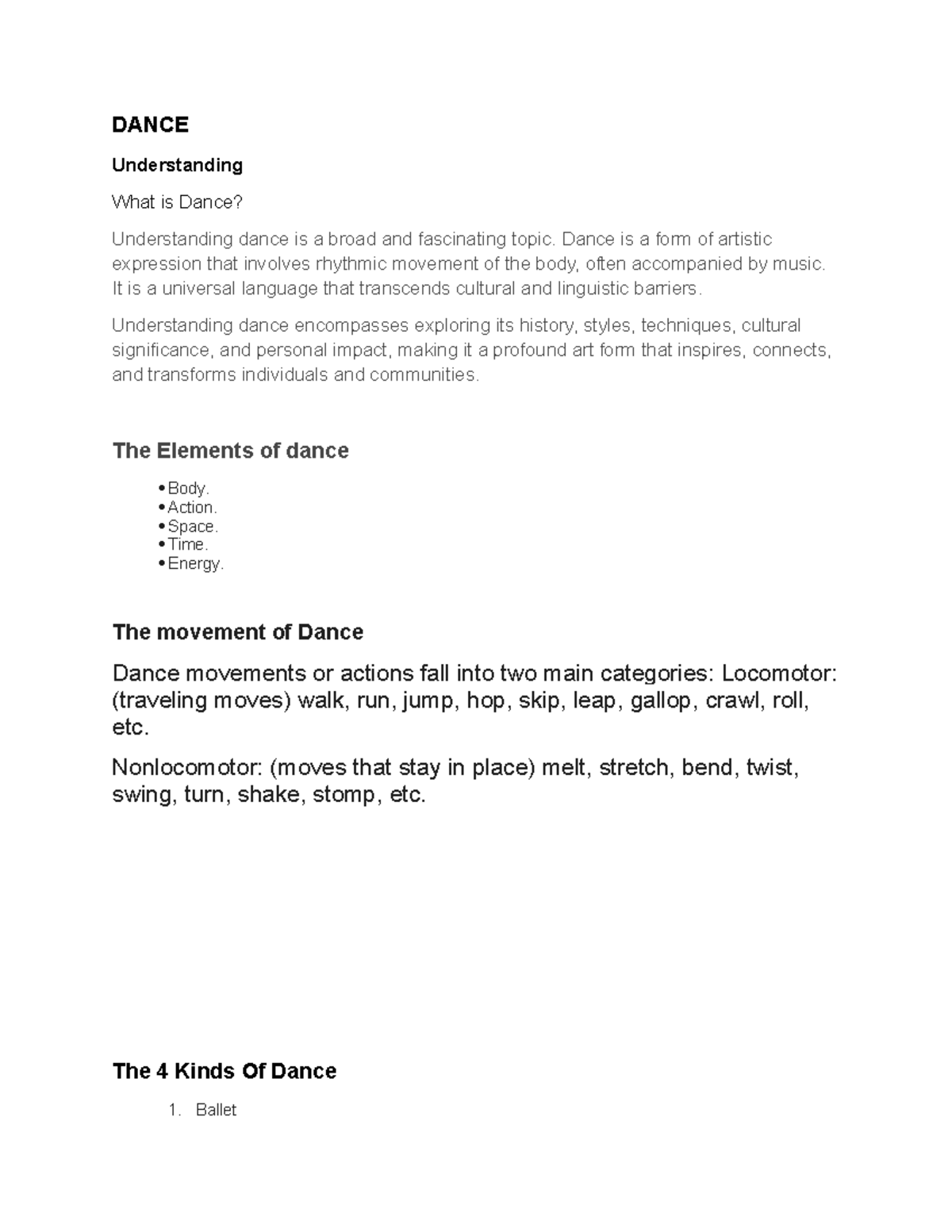 Group 4 A&H - PAGPAOAHALAFA - DANCE Understanding What is Dance ...