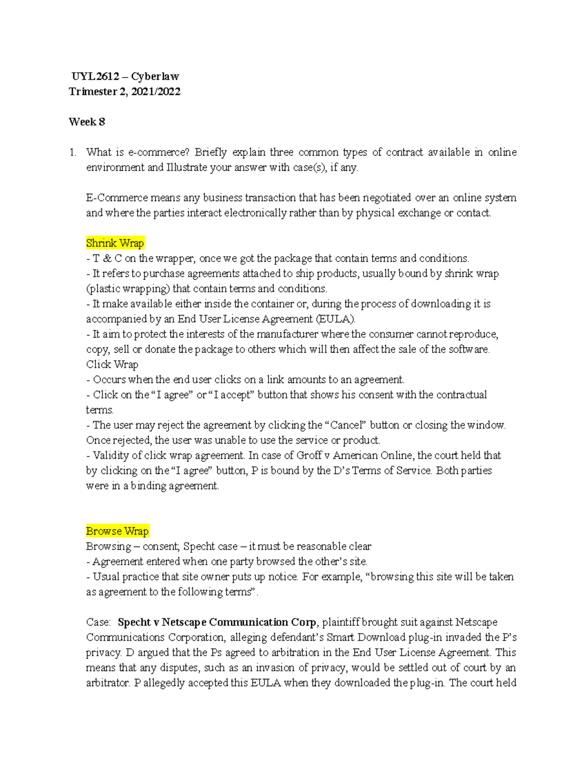 E-commerce tuto - E-commerce Tutorial - UYL2612 – Cyberlaw Trimester 2 ...