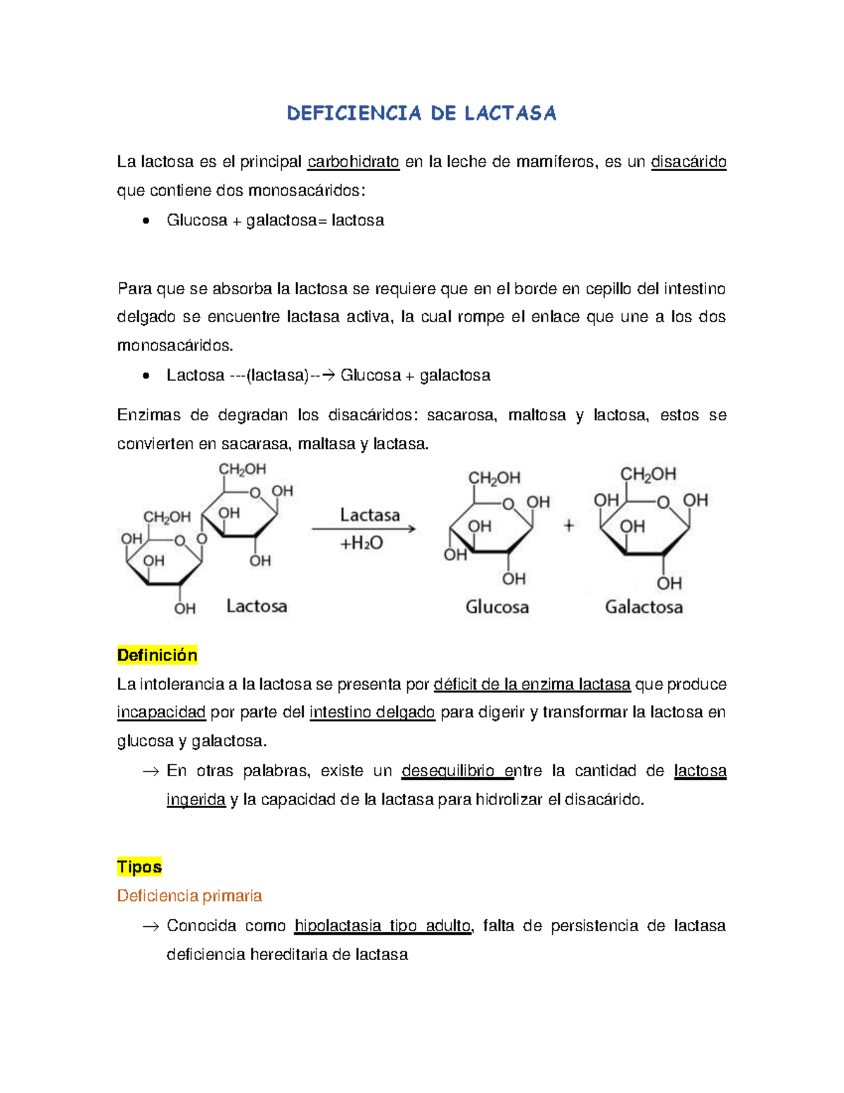 Deficiencia DE Lactasa - DEFICIENCIA DE LACTASA La lactosa es el ...