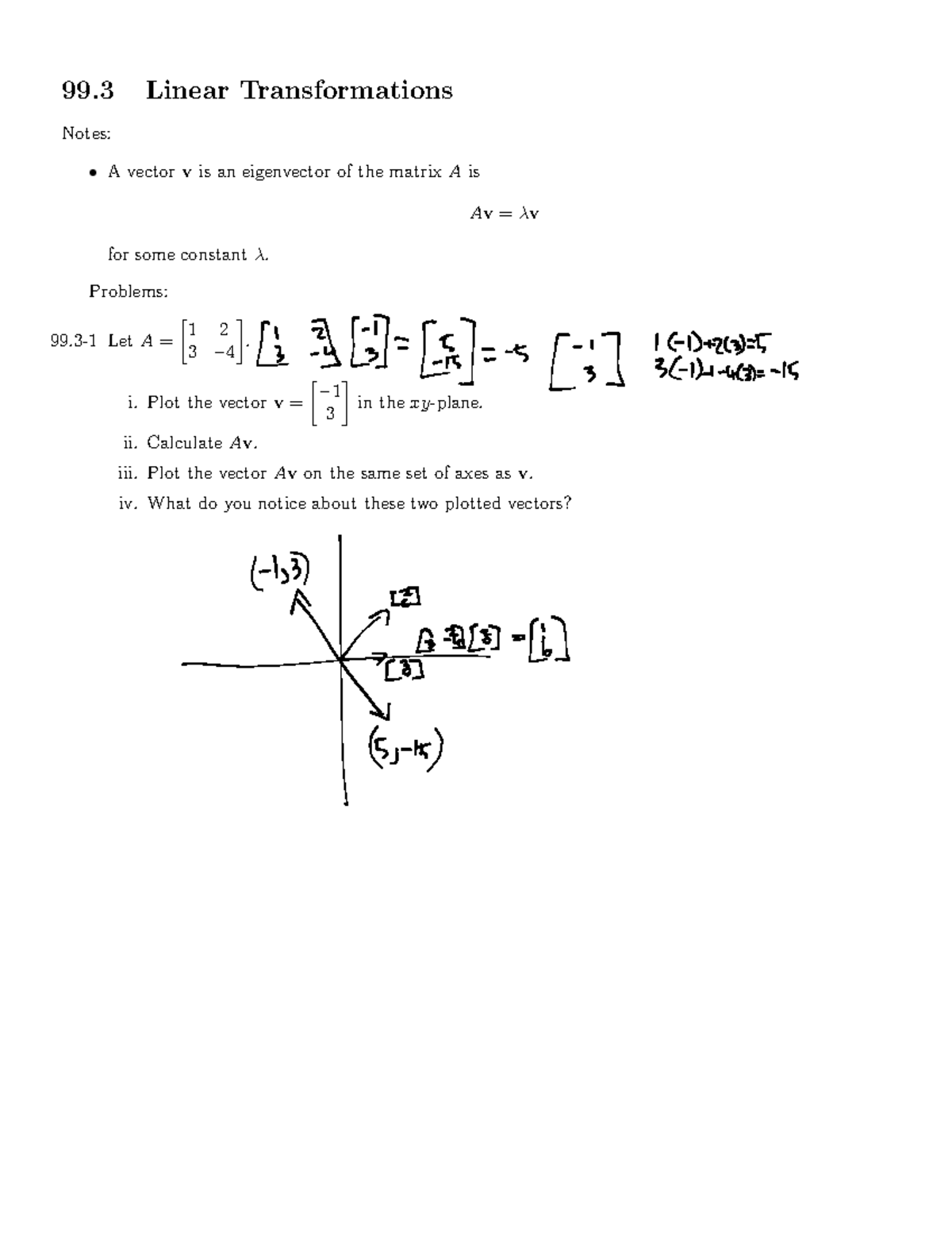 Linear transformations - 99 Linear Transformations Notes: A vector v is ...