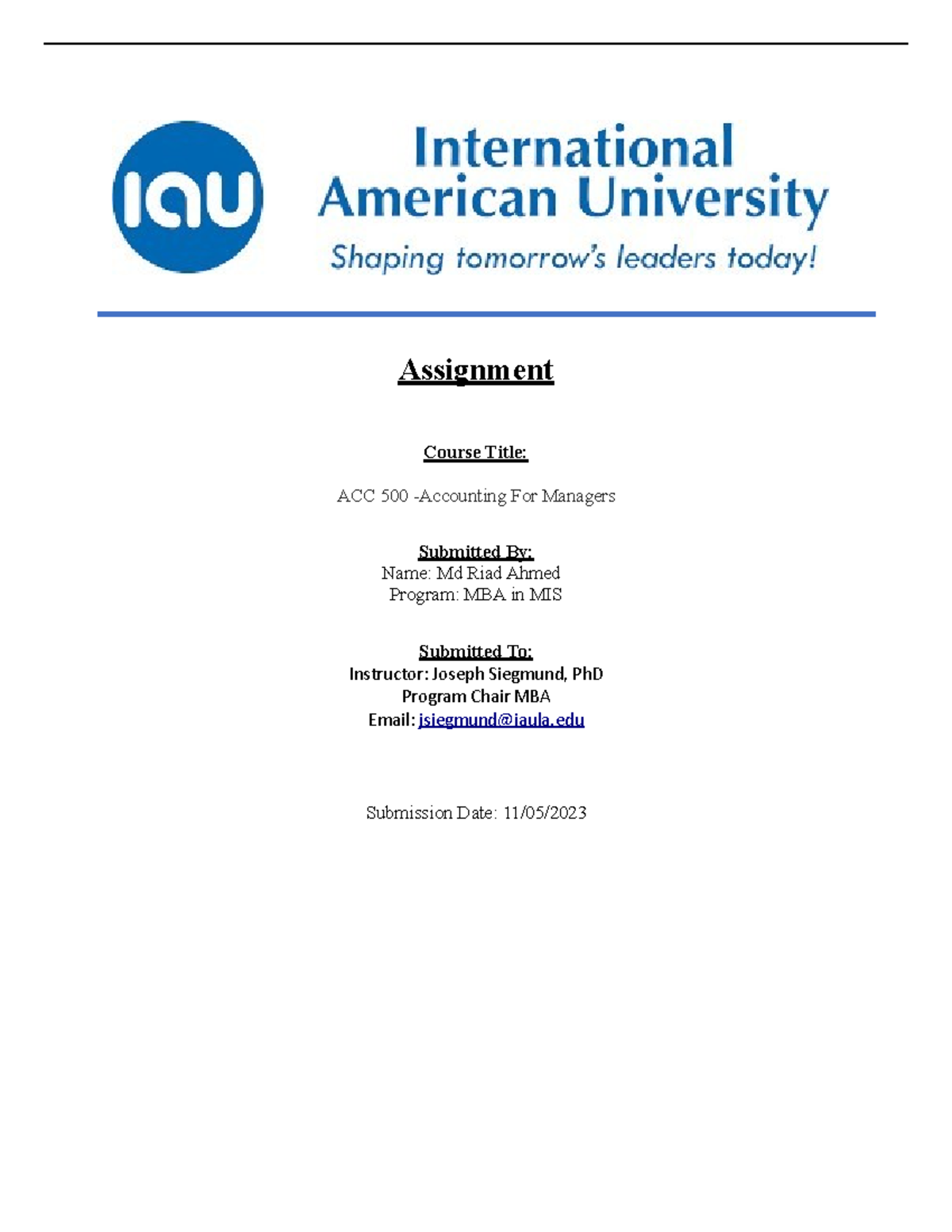 ACC 500 W-2 - This is a essay writing - Assignment Course Title: ACC ...