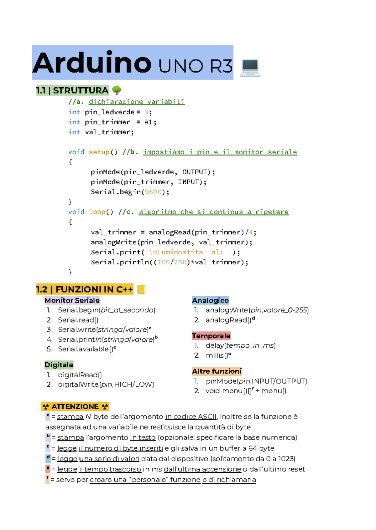 Arduino UNO R3 💻 - Arduino UNO R3 💻 1 | STRUTTURA 🌳 //a. dichiarazione ...
