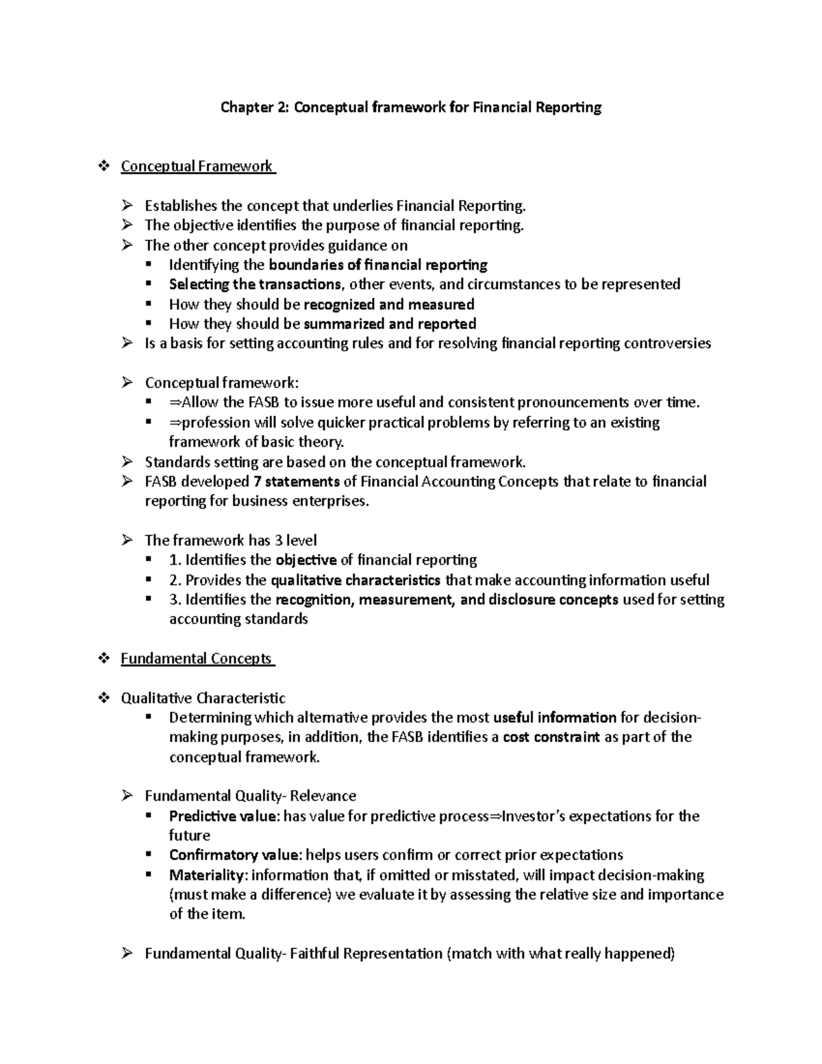 Chapter 2 Notes - Chapter 2: Conceptual framework for Financial ...