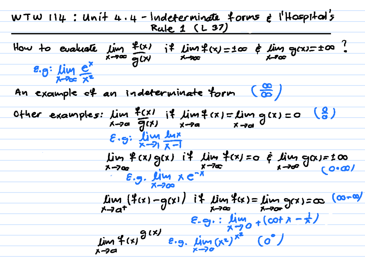 L37 Unit 4.4 l Hospital s Rule 1 - WTW 158 - Studocu