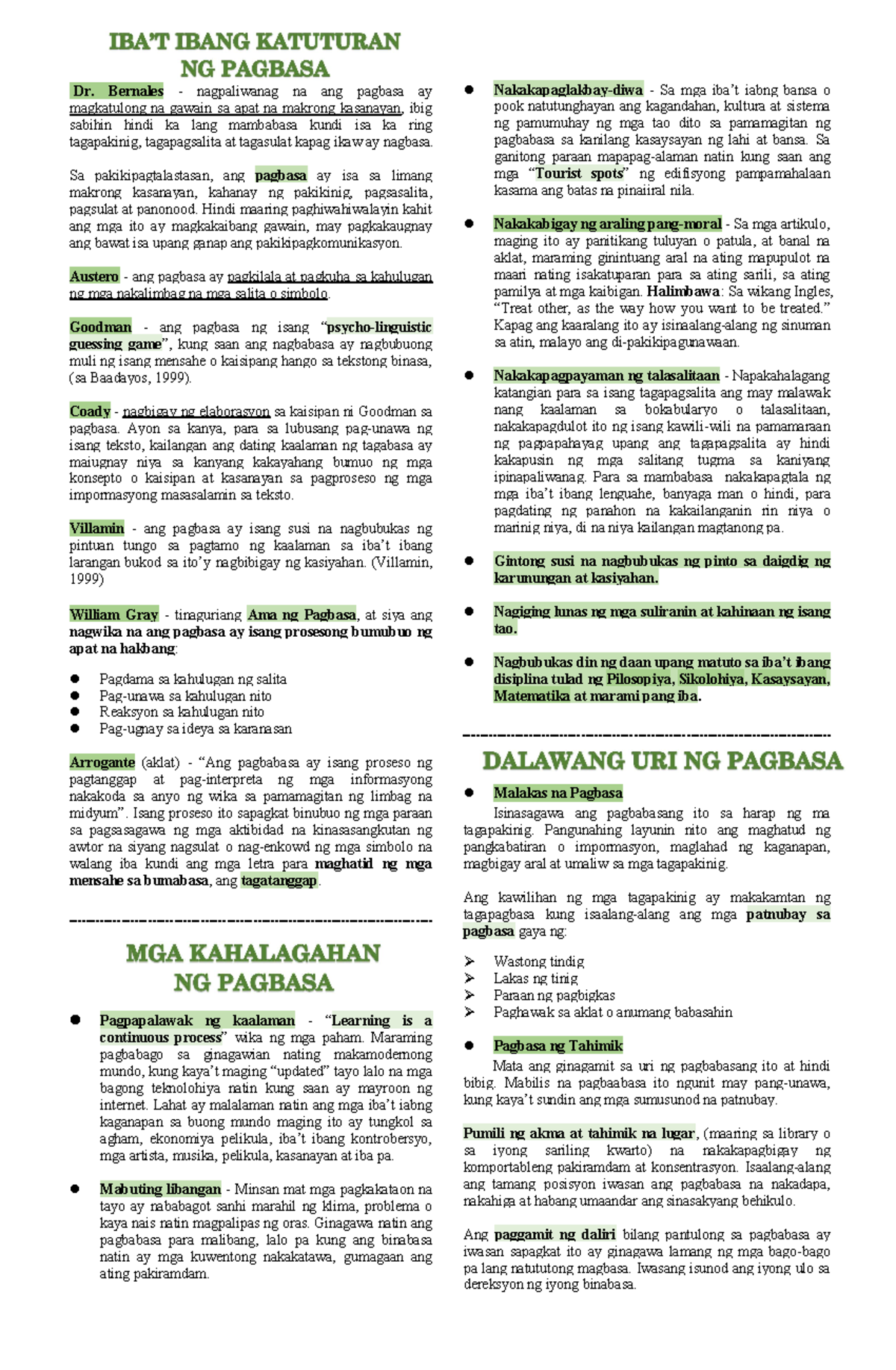 Filipino - Prelim - Pagbasa - Dr. Bernales - nagpaliwanag na ang ...