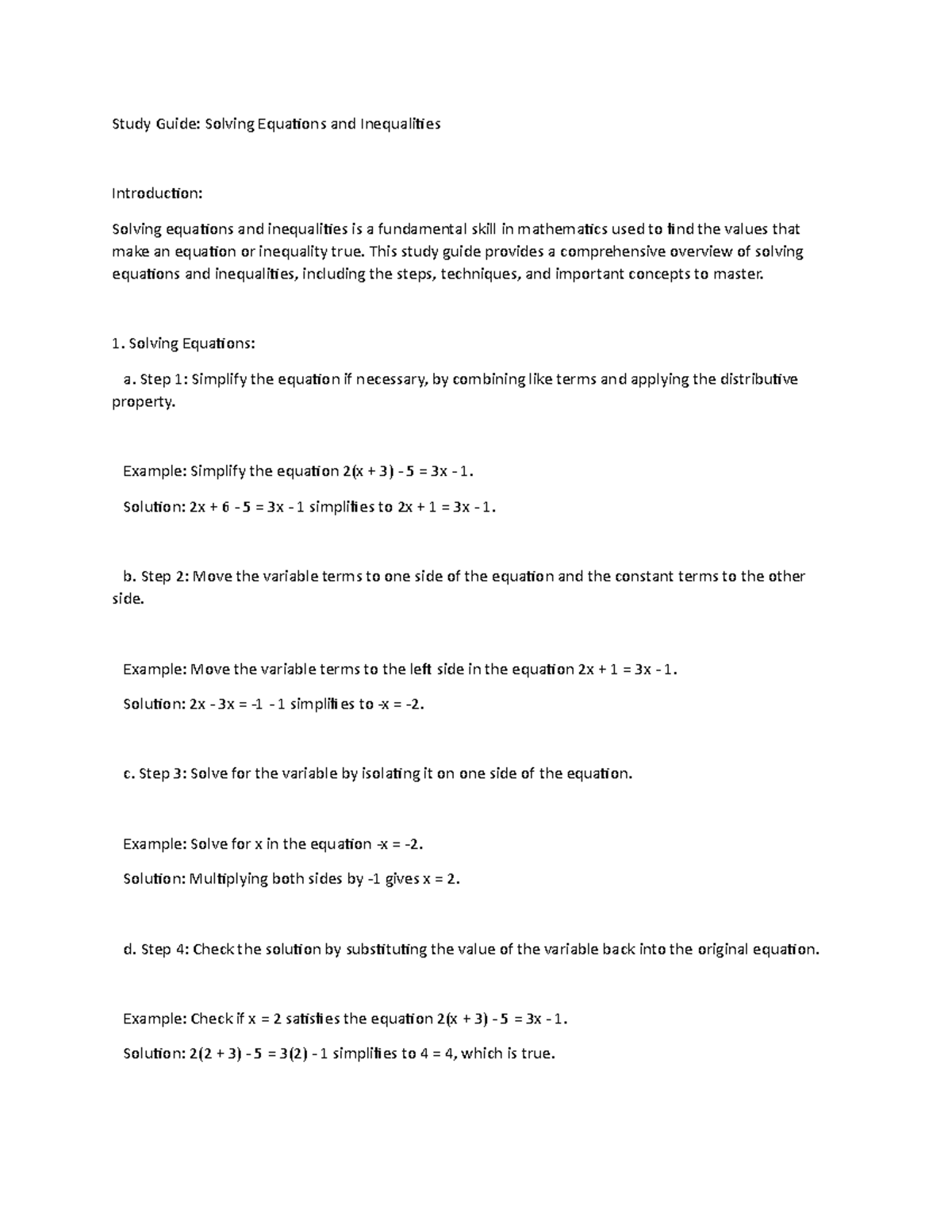 8 Solving Equations and Inequalities - Study Guide: Solving Equations ...