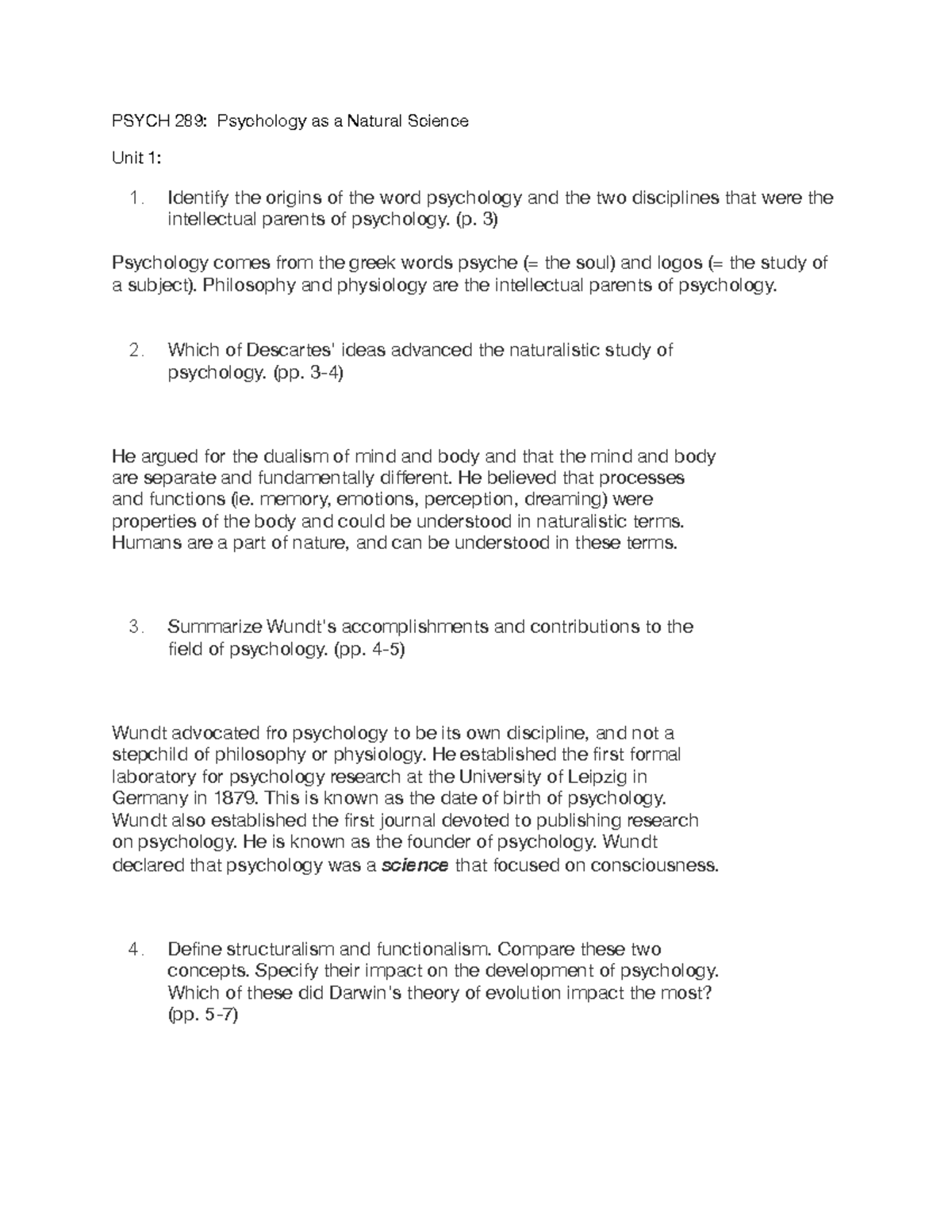 Unit 1 Psych 289 Psychology as a Natural Science - PSYCH 289 ...