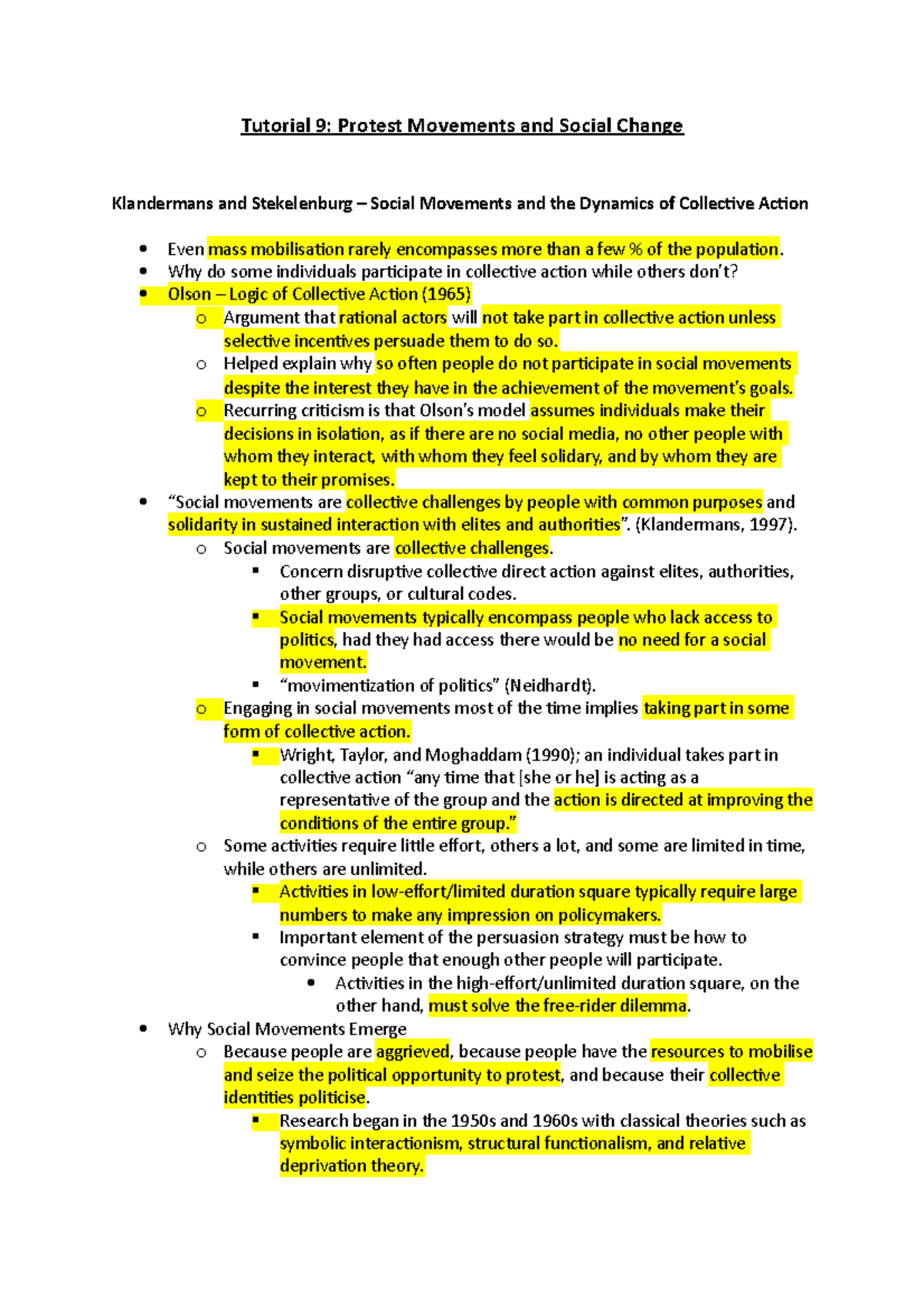 Tutorial 9- Protest Movements and Social Change - Tutorial 9: Protest ...