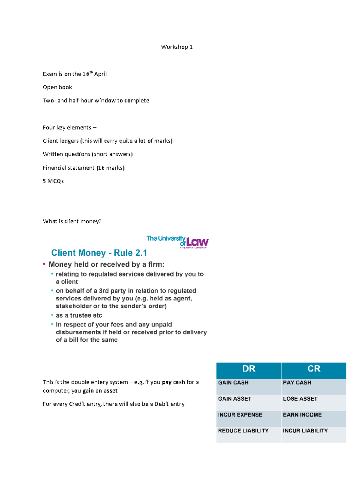 Solicitors Accounts Lecture - Workshop 1 Exam is on the 16th April Open ...