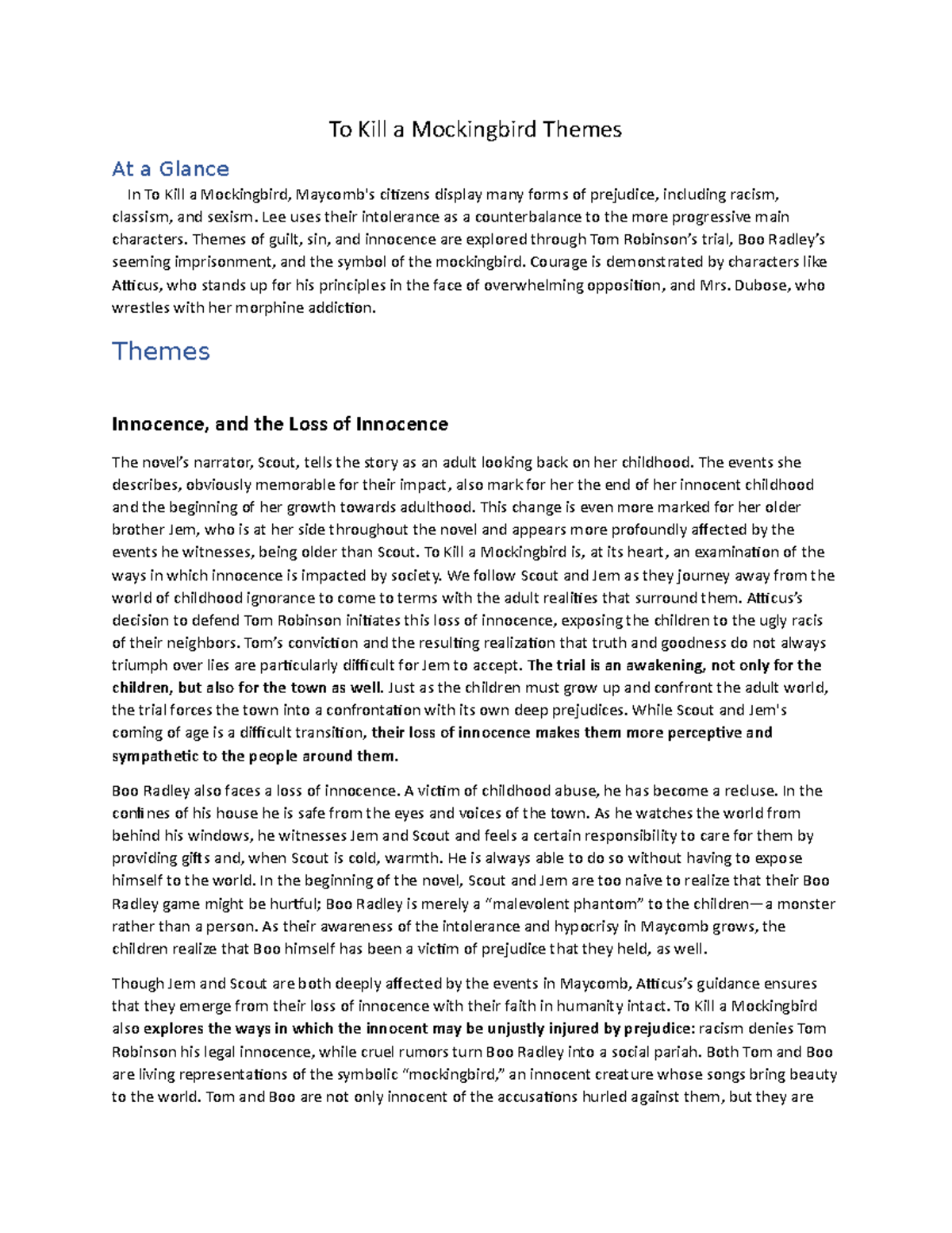 To kill a mockingbird themes - To Kill a Mockingbird Themes At a Glance ...