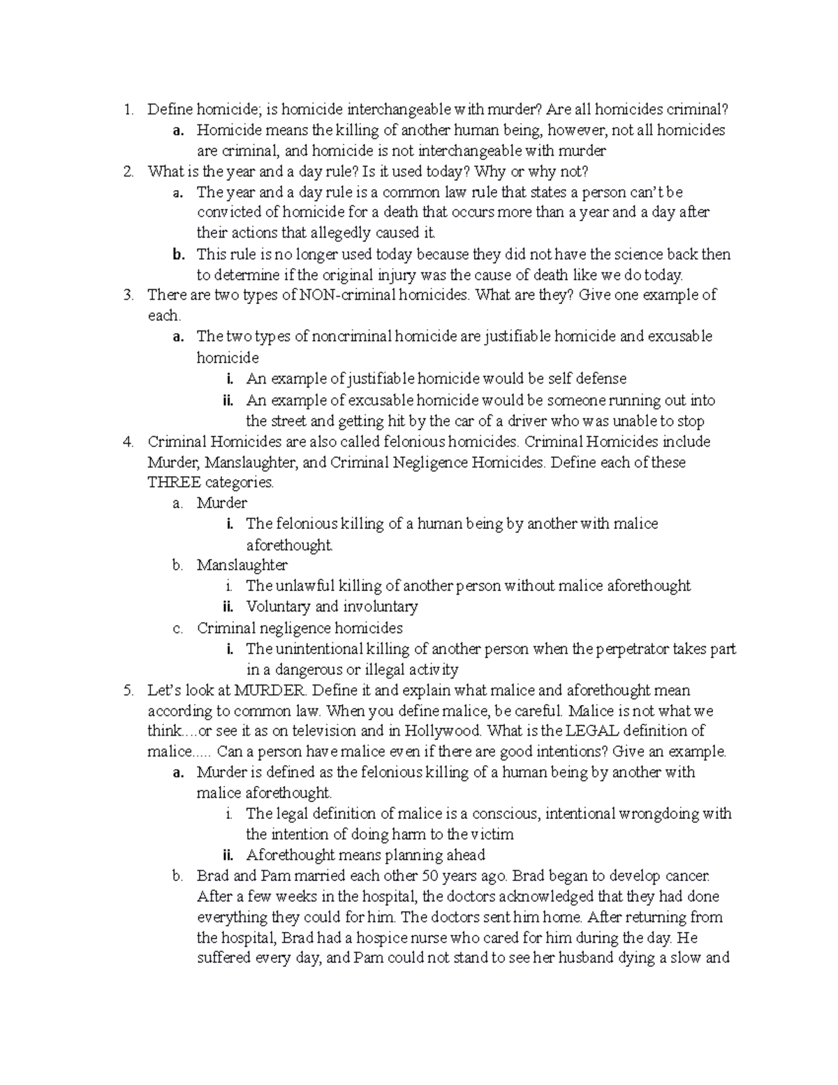 Criminal Law chapter 8 questions - Define homicide; is homicide ...