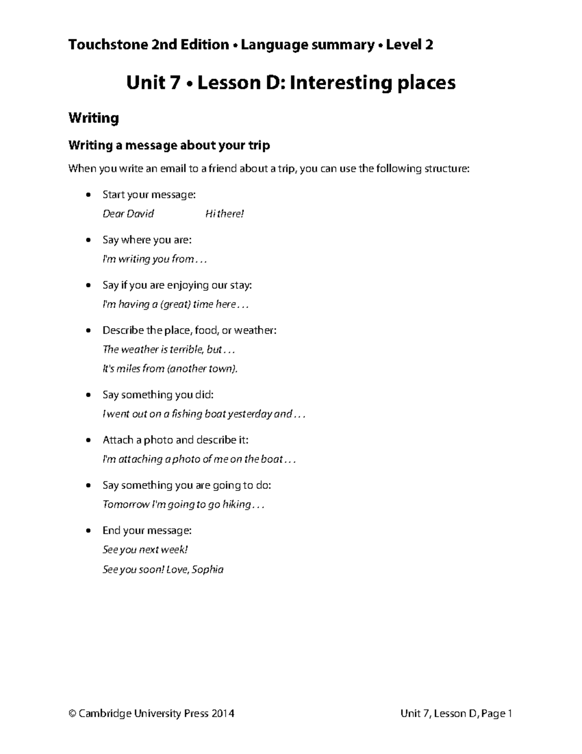 TS2e L2 U8 LC Langsum 2022 - Touchstone 2nd Edition • Language summary • Level 2 Unit 7 • Lesson ...