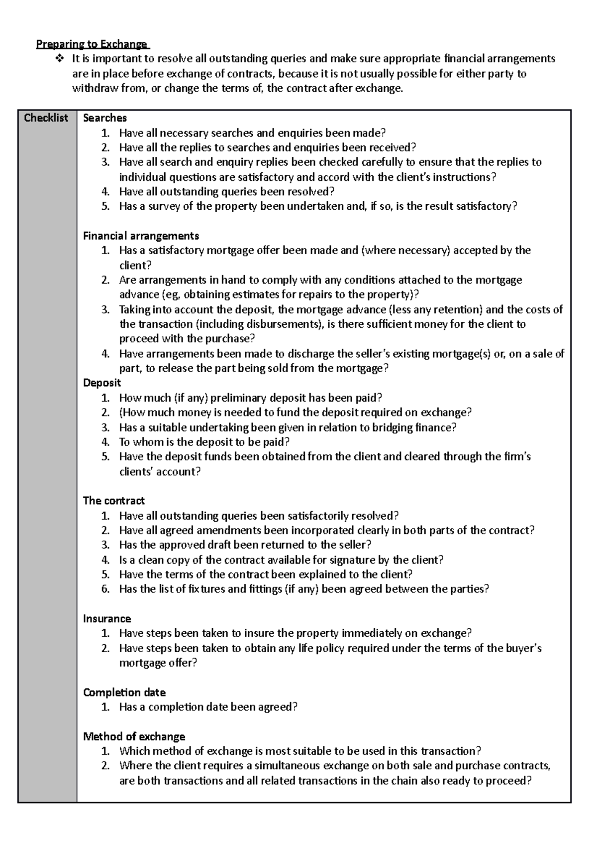 Preparing to Exchange - Checklist Searches 1. Have all necessary ...