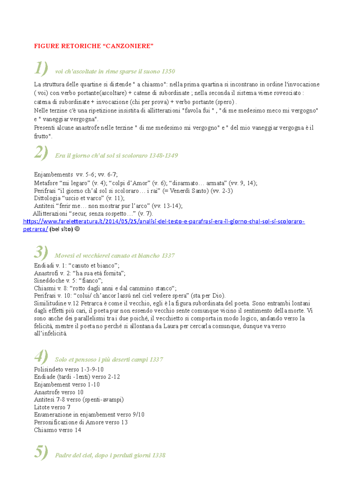 Esercitazione sulle Figure Retoriche Canzoniere - FIGURE RETORICHE ...