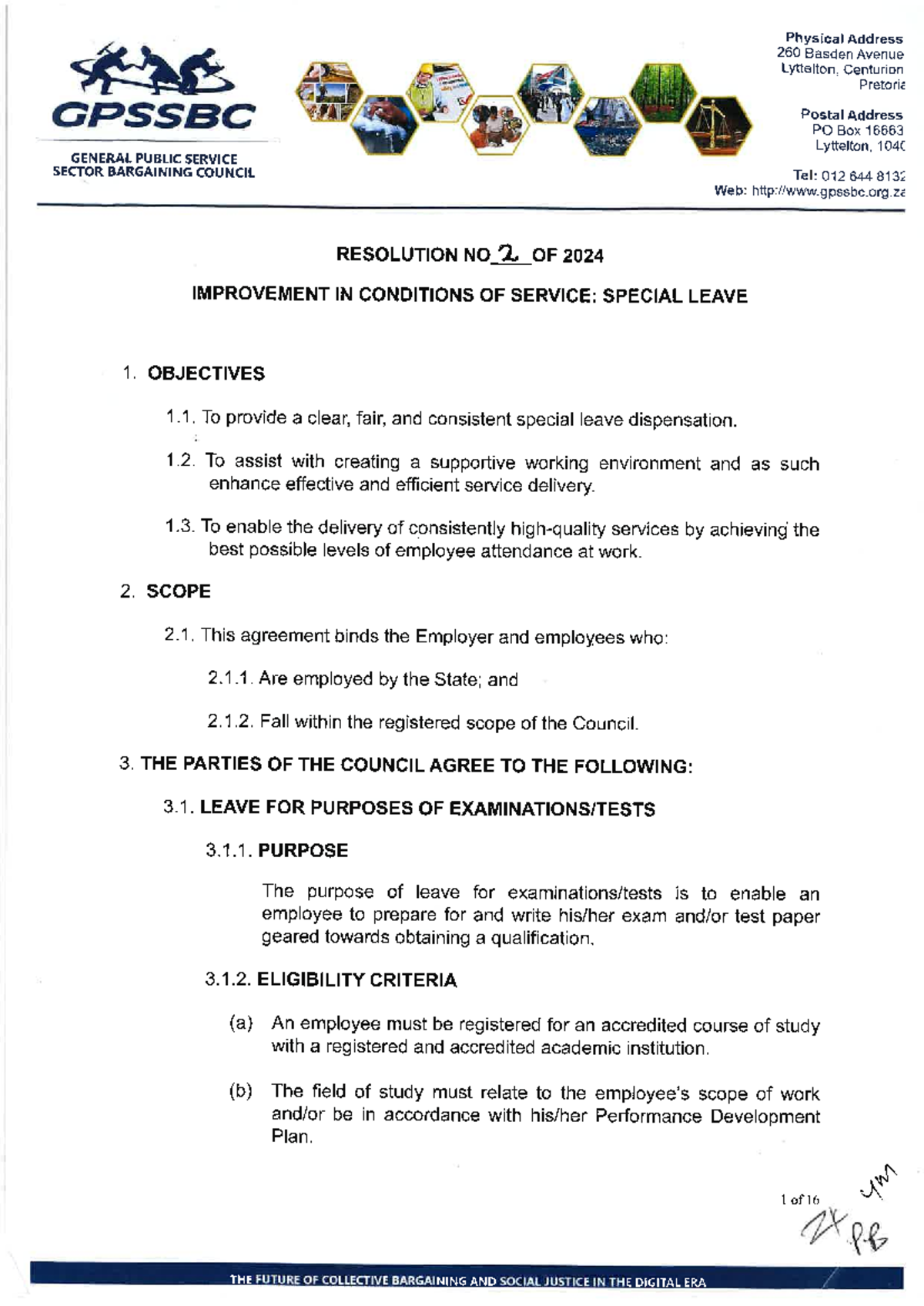 Signed Gpssbc Resolution 2 of 2024 Special leave - POLS3028 - Studocu