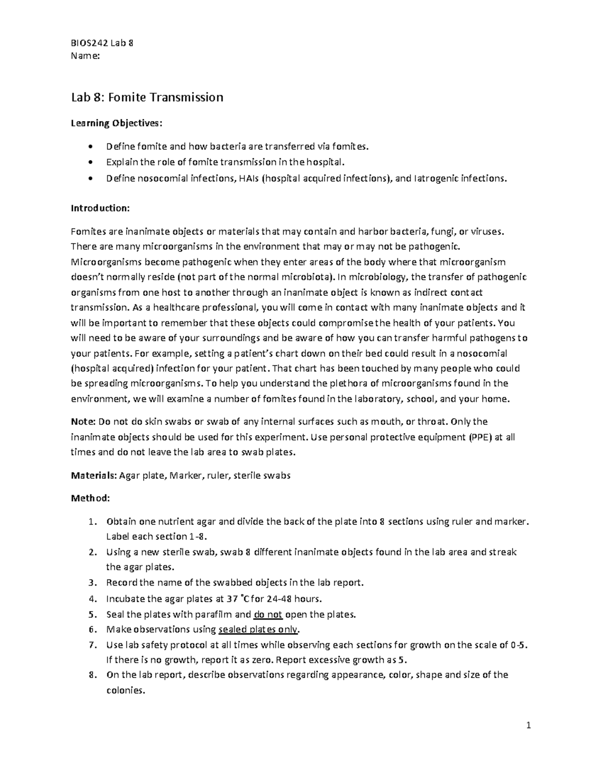 Fomite Transmission and Nosocomial Infections in Healthcare - Studocu