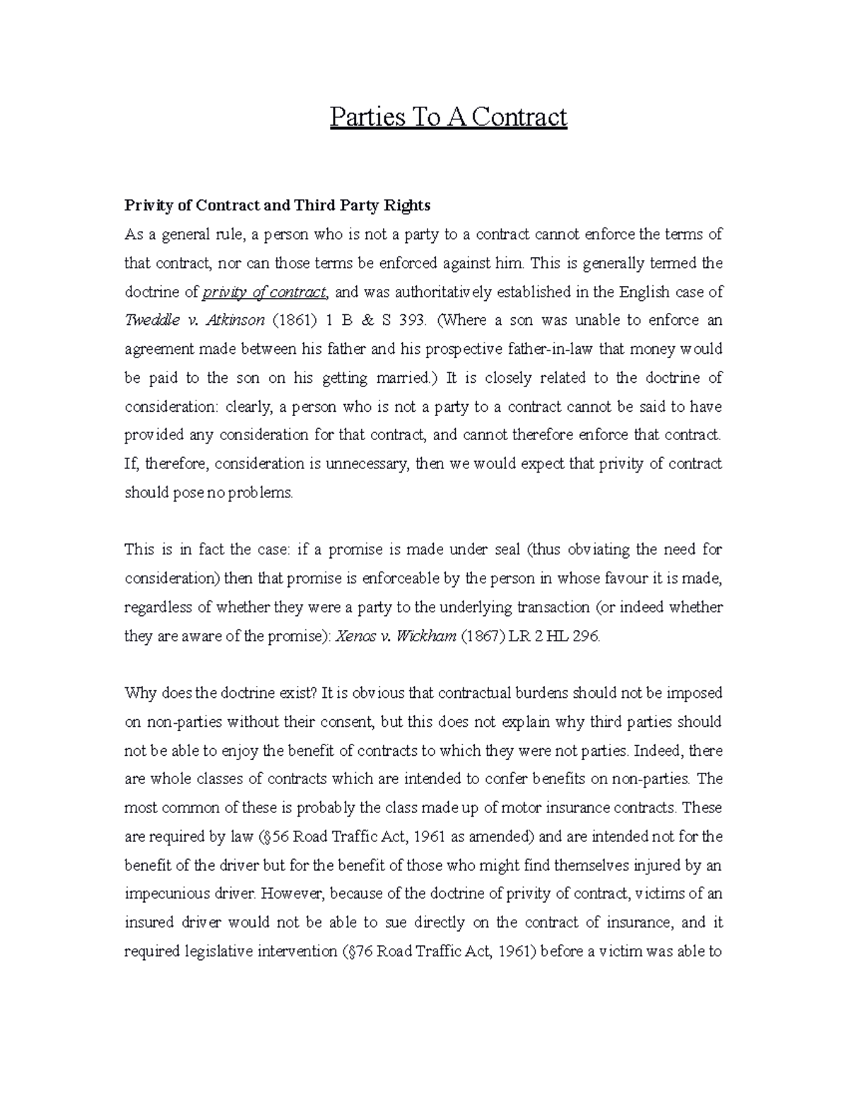 Parties to a Contract - Parties To A Contract Privity of Contract and ...