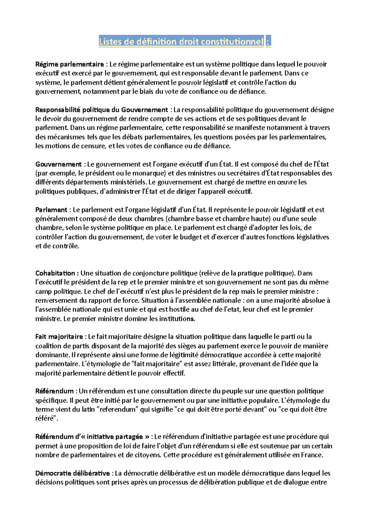 Fiche de définition droit constitutionnel - Listes de définition droit ...