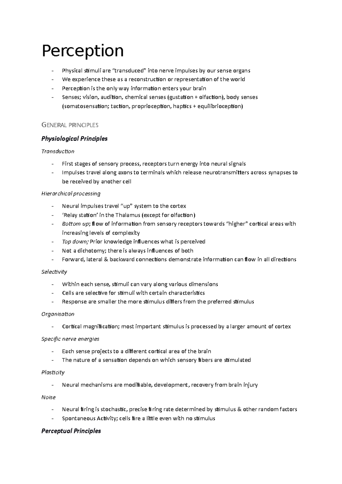 Perception PSYU2247 All leacture notes - Perception - Physical stimuli ...