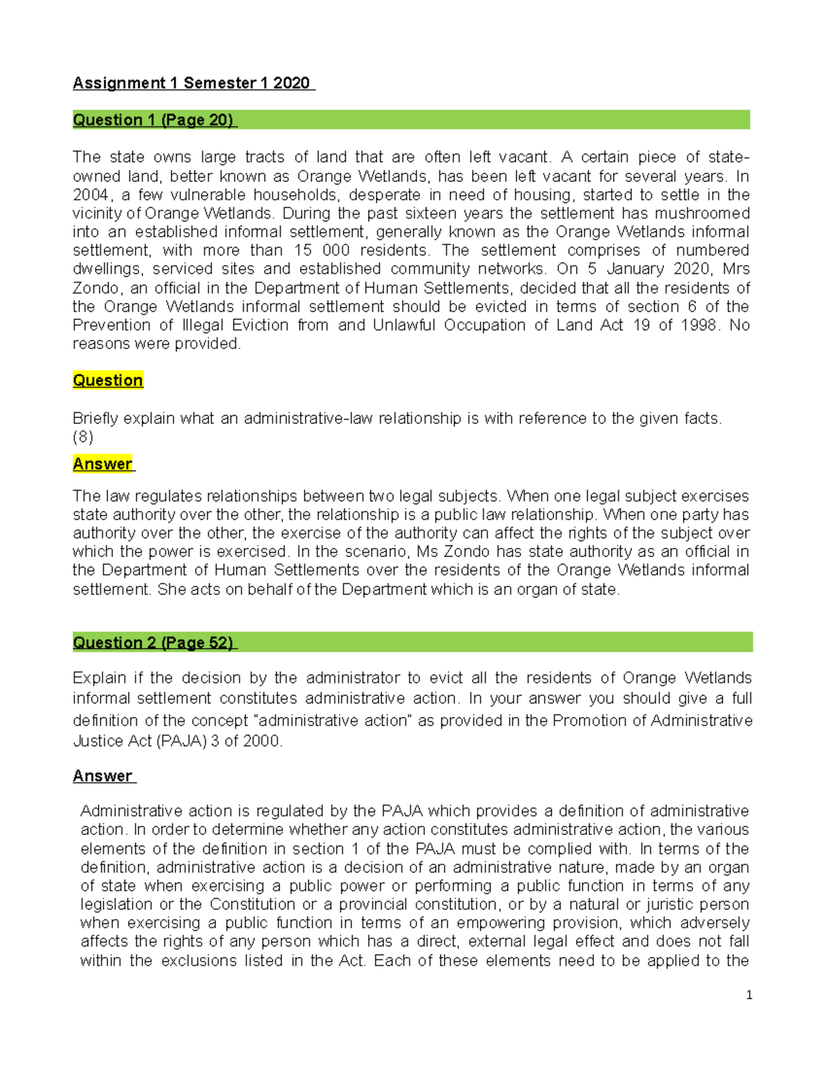 Exam Study Notes 2018 - 2020 - Assignment 1 Semester 1 2020 Question 1 ...