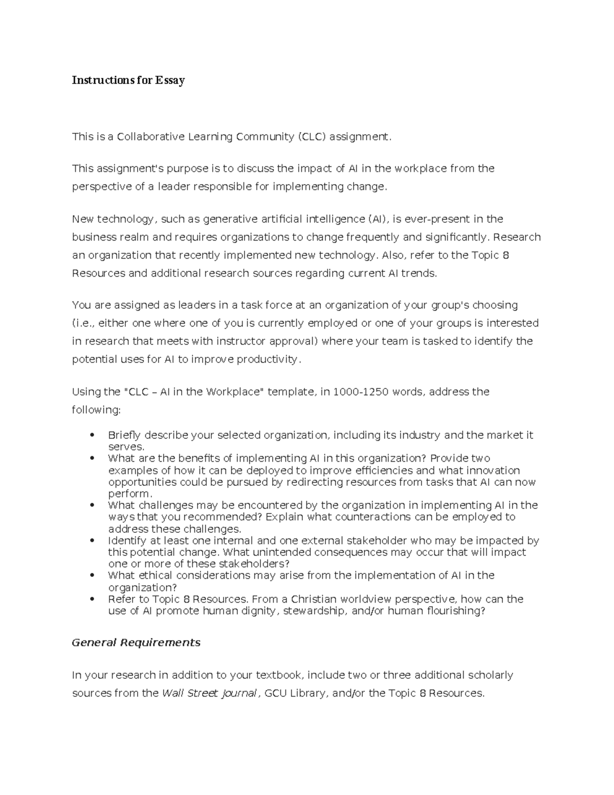 Instructions for Essay - Instructions for Essay This is a Collaborative ...