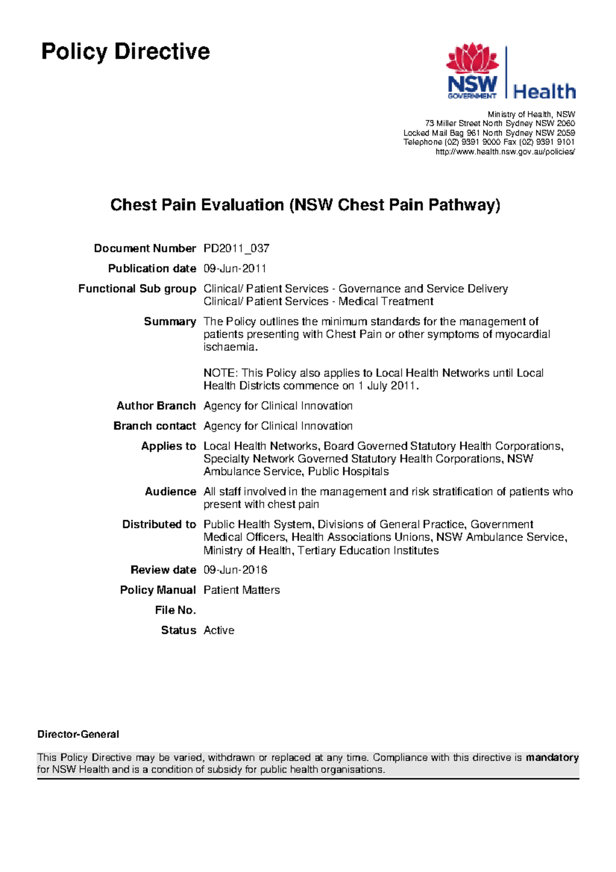 Chest Pain Evaluation NSW Chest Pain Pathway - MAN1600 - ECU - Studocu