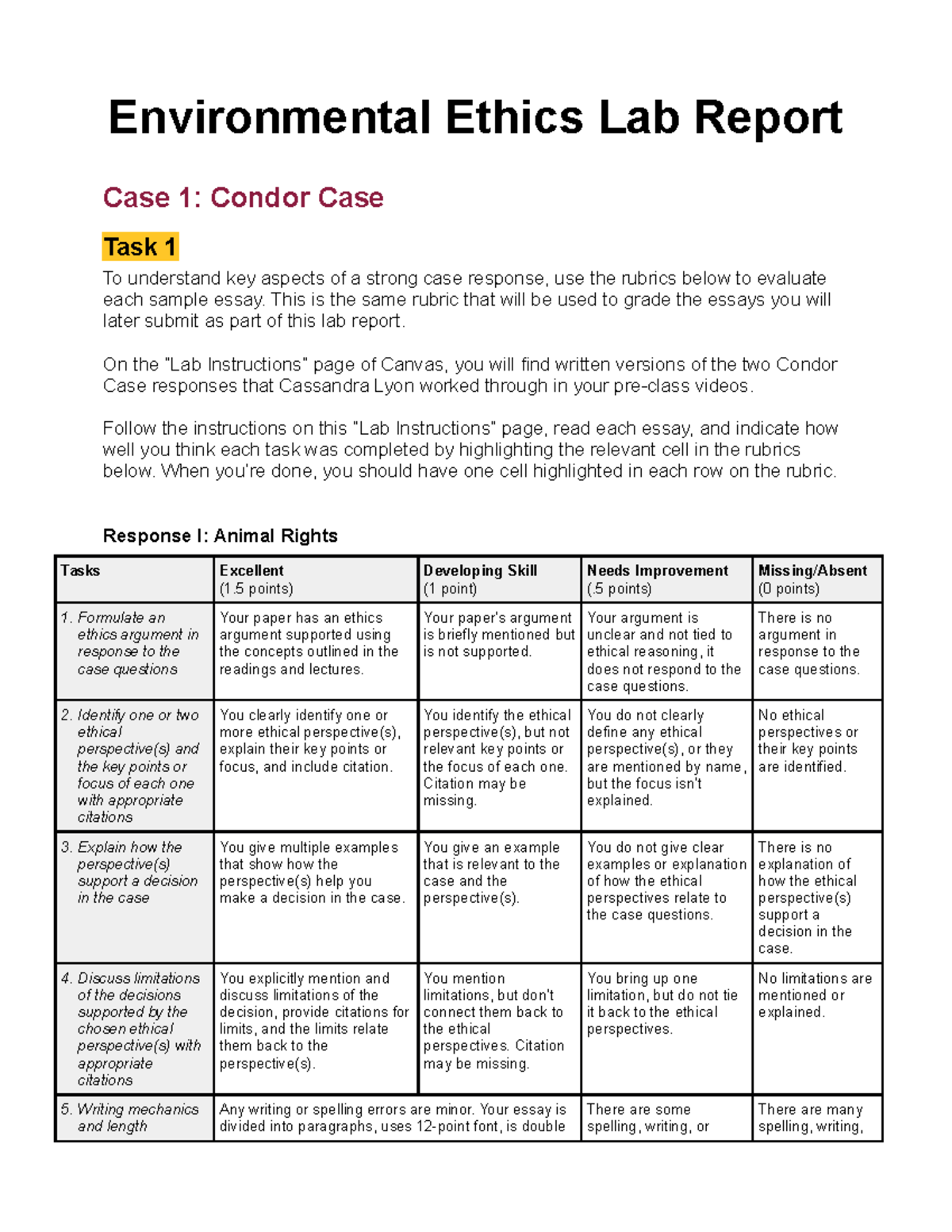 Final Environmental Ethics Lab Report Template Fall22-1 - Environmental ...