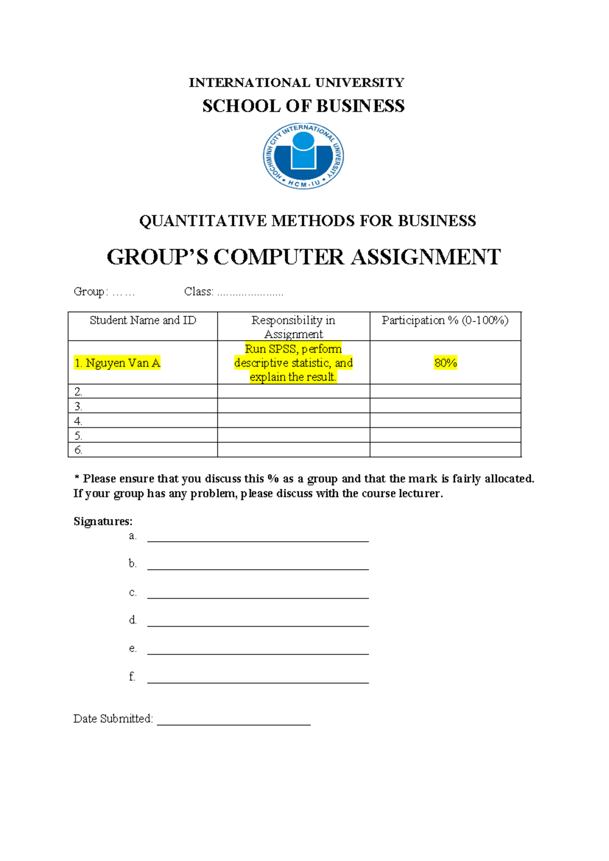 QM report template - INTERNATIONAL UNIVERSITY SCHOOL OF BUSINESS ...