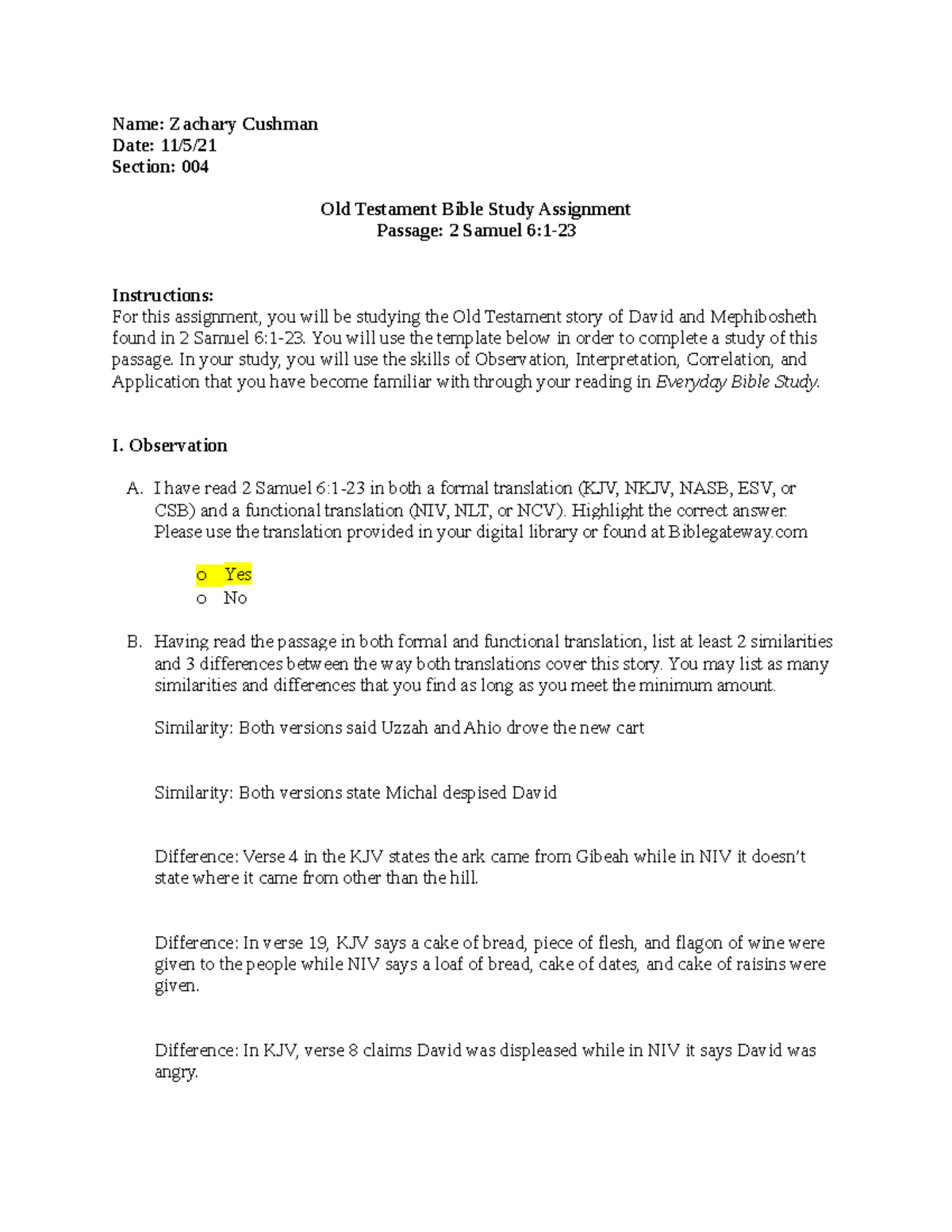 BIBL 105 Old Testament Bible Study Assignment Template (AY2122) - Name ...