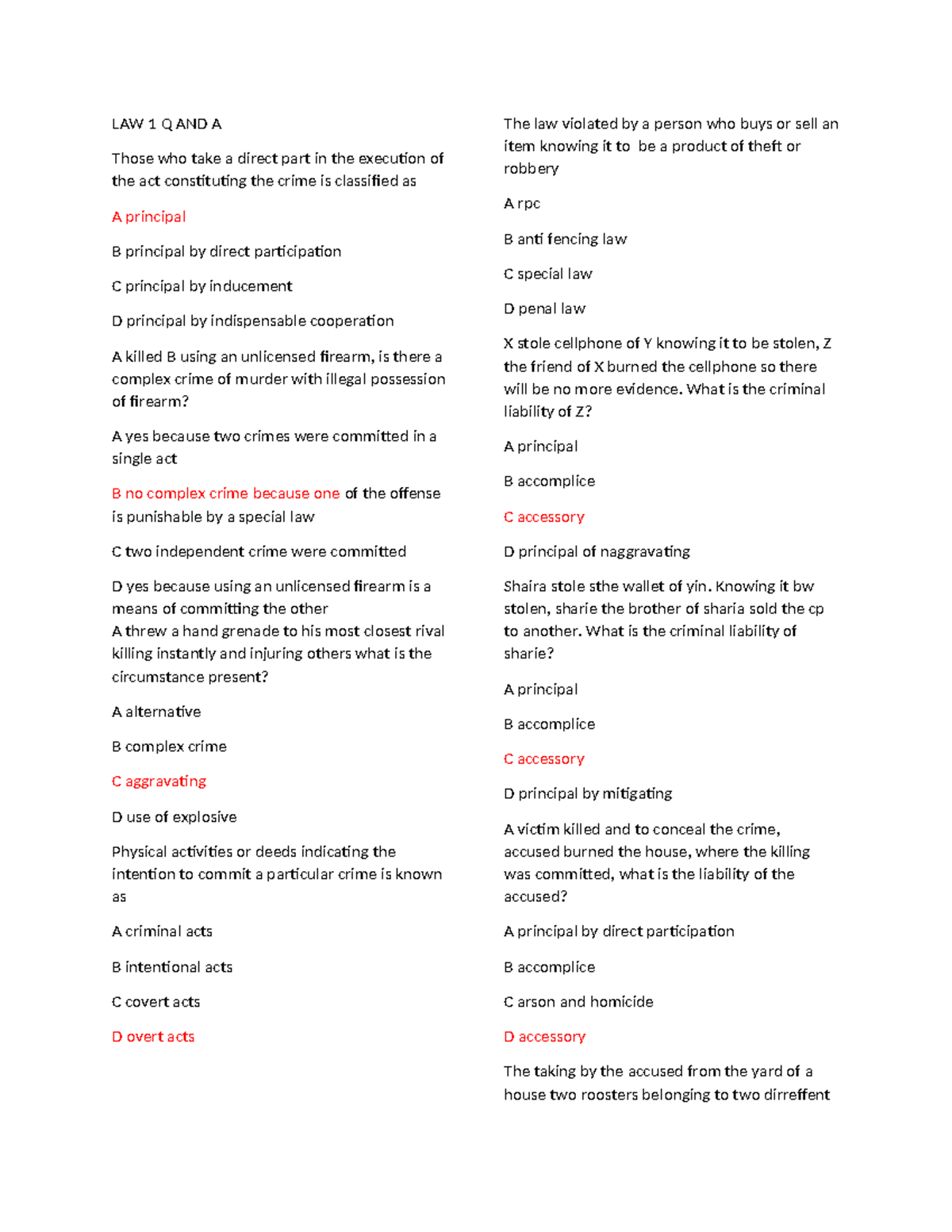 LAW 1 Q AND A pdf - CRIMINAL LAW 1 P2 SHORT QUESTION AND ANSWER - LAW 1 ...