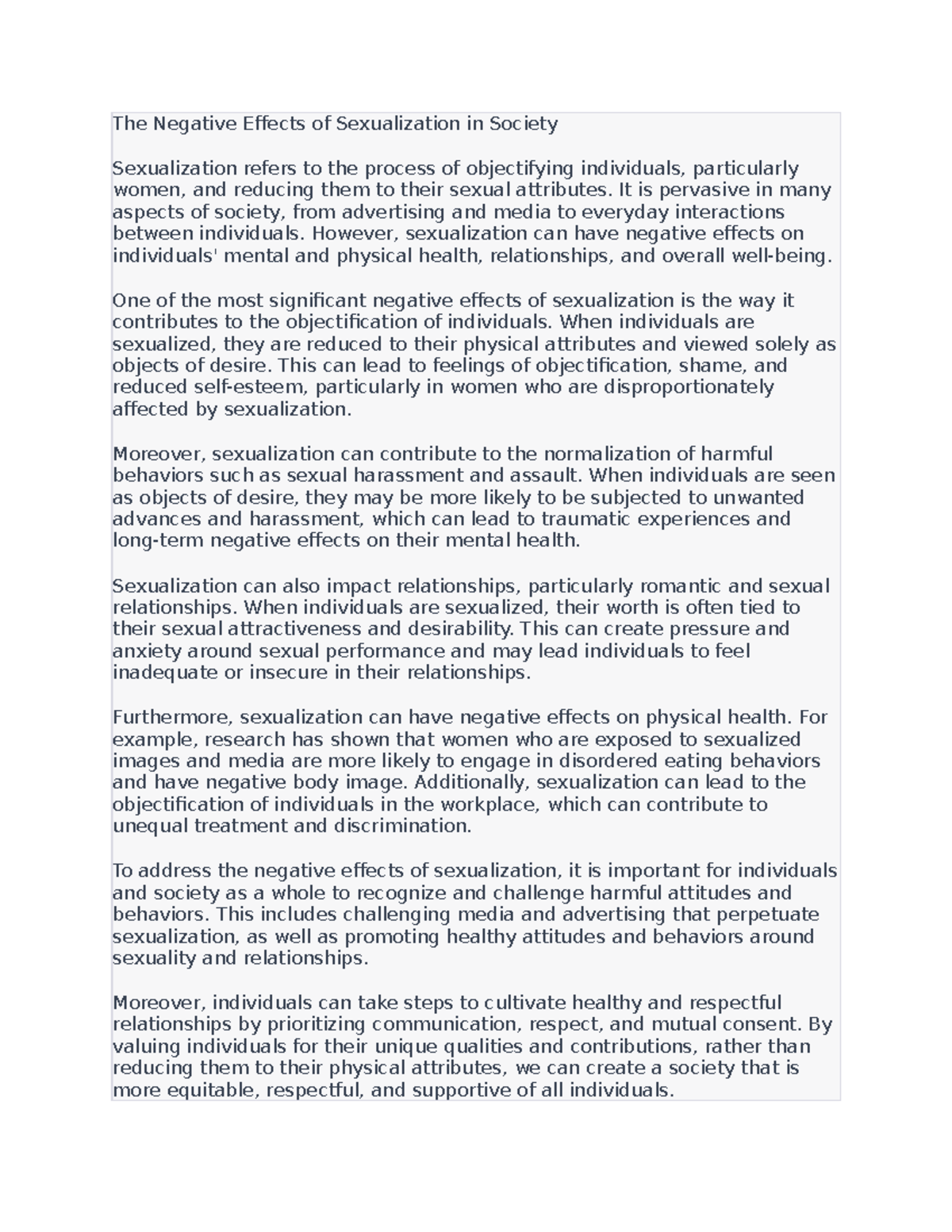 The Negative Effects Of Sexualization In Society The Negative Effects