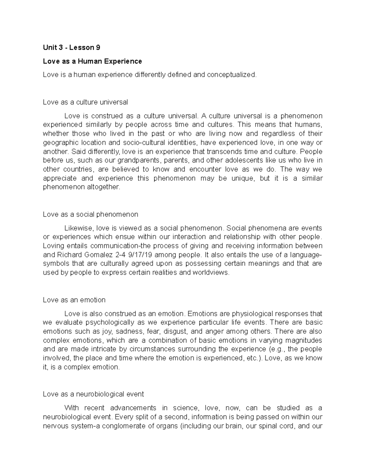 Love as a Human Experience and Love, Intimacy and Relationship - Unit 3 ...