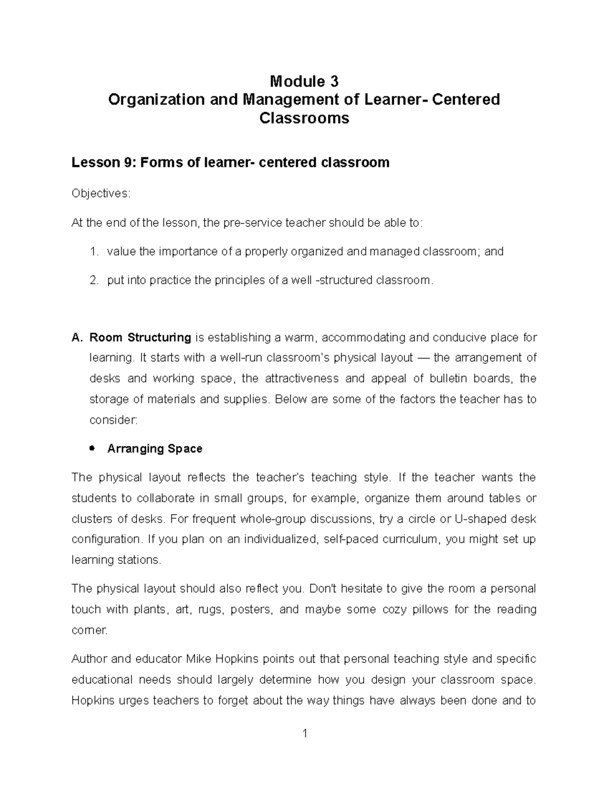 Module 3 Educ 3 - Cognitive - Module 3 Organization and Management of ...