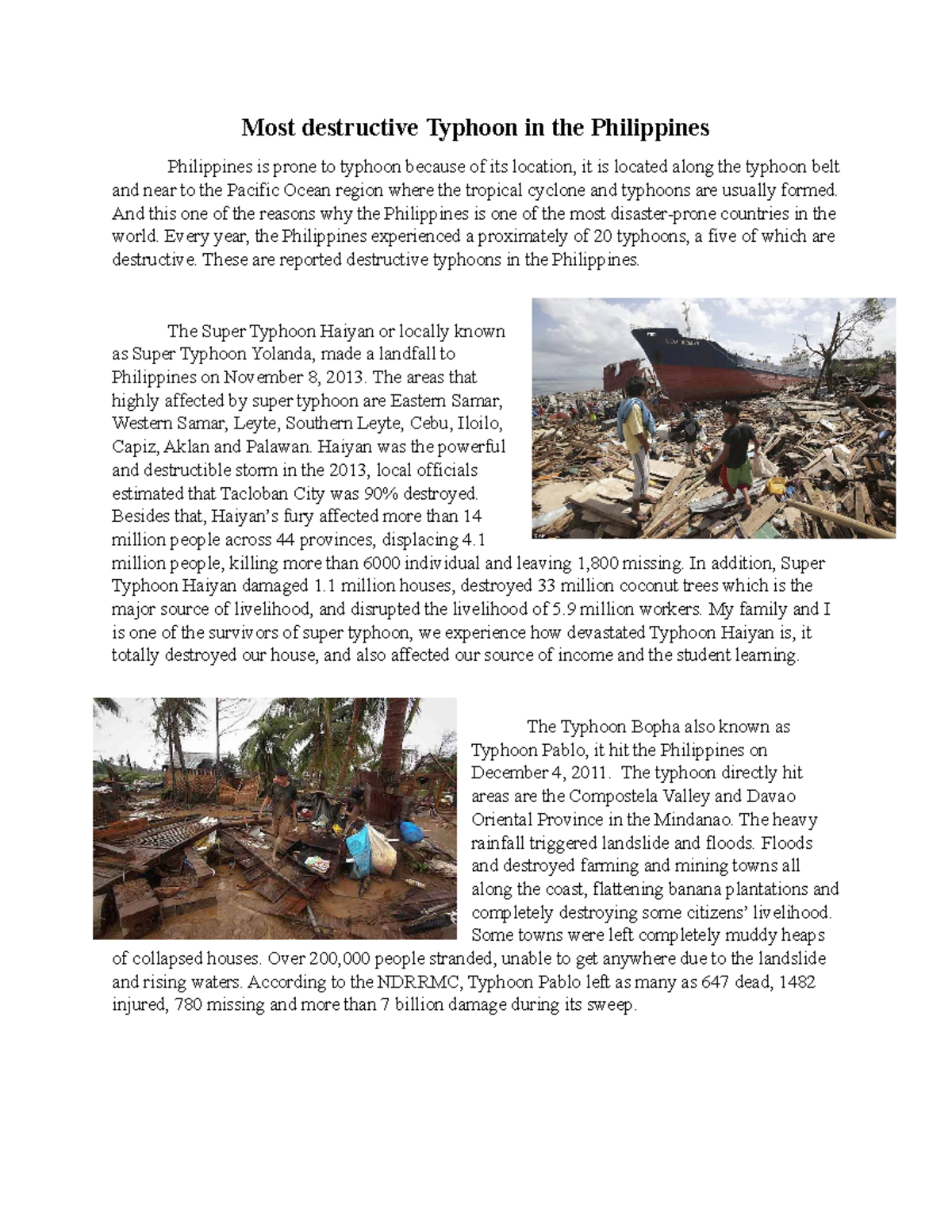 Hydrometeorological hazards written report - Most destructive Typhoon ...