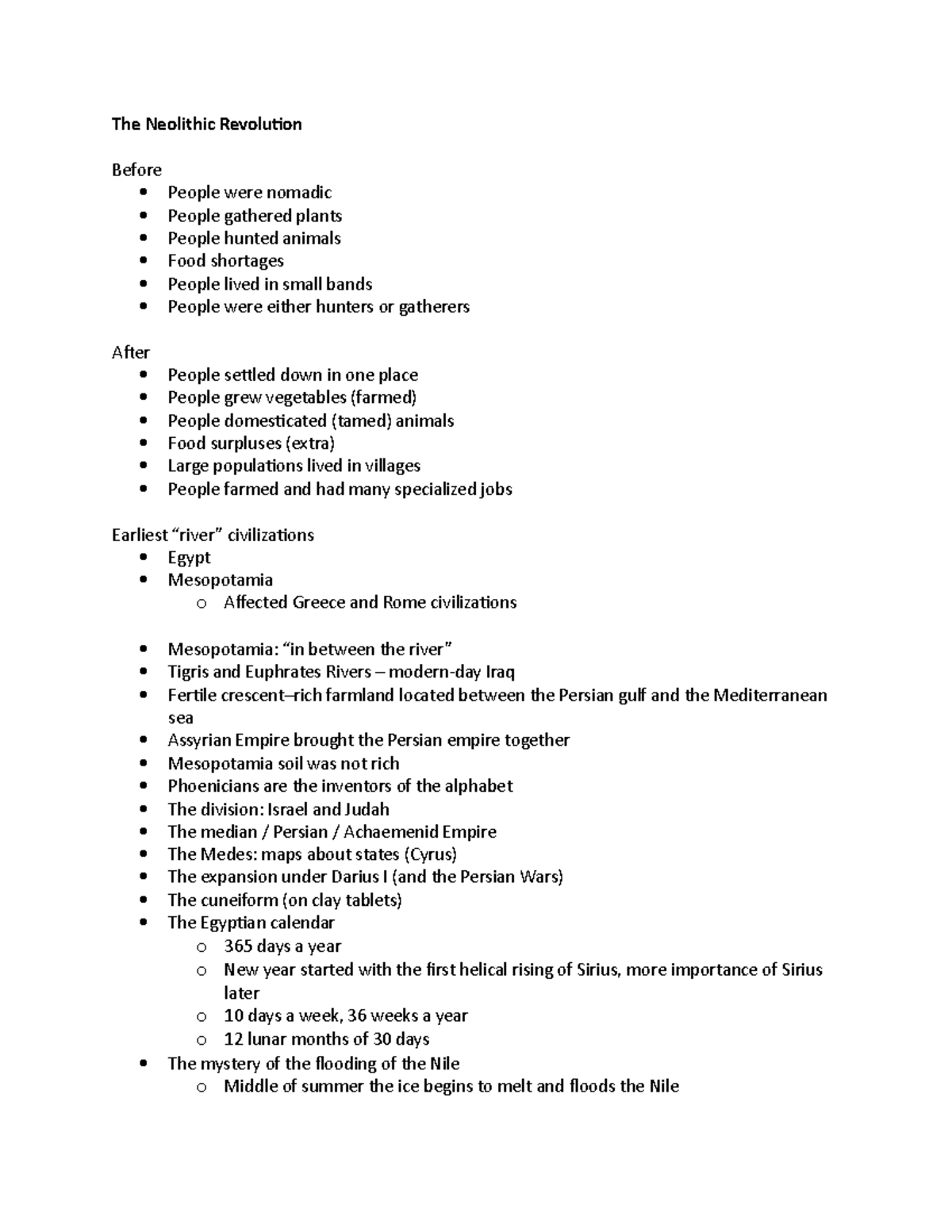 Note Sheet - Exam 1 Notes - The Neolithic Revolution Before People were ...