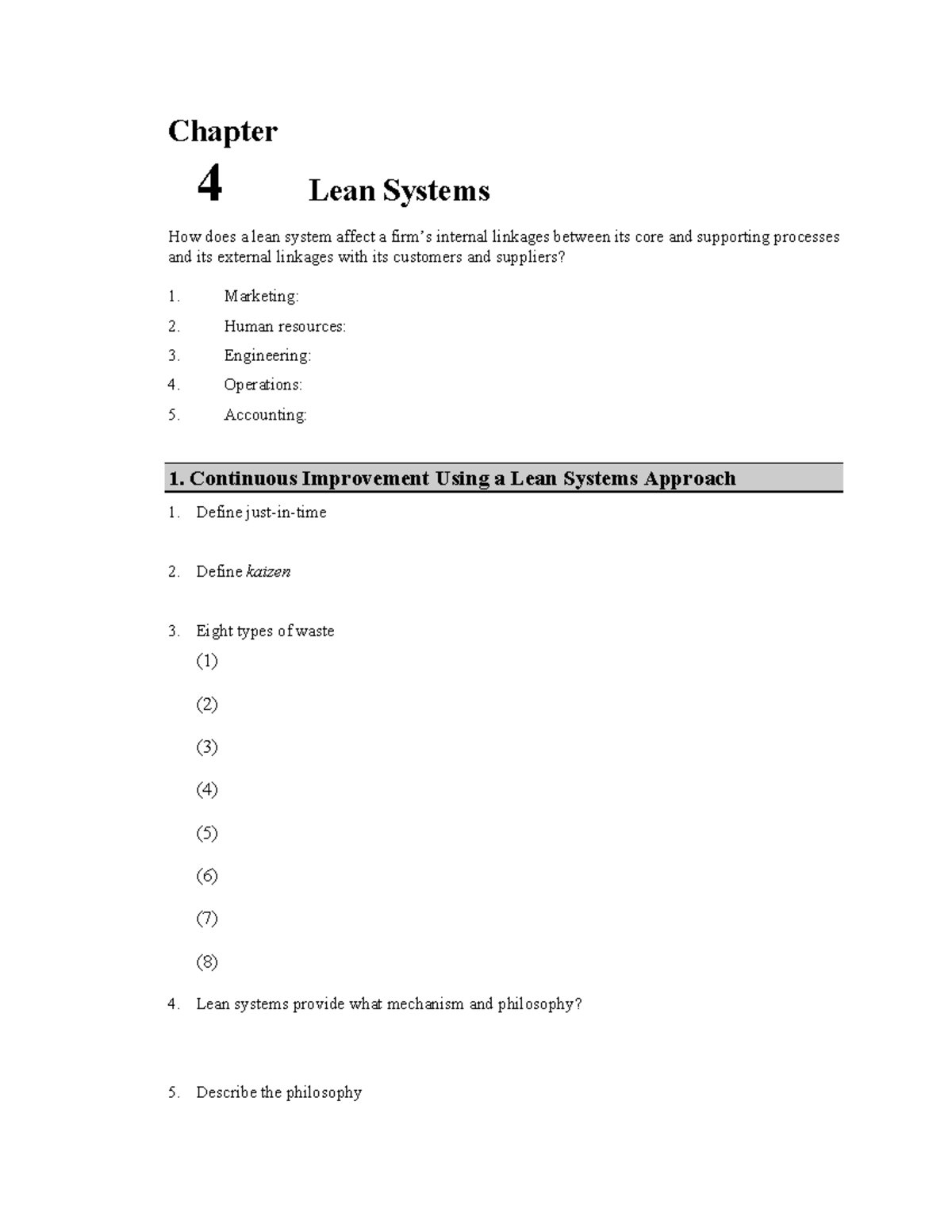 Ch04 notes for bus 140 - Chapter 4 Lean Systems How does a lean system ...
