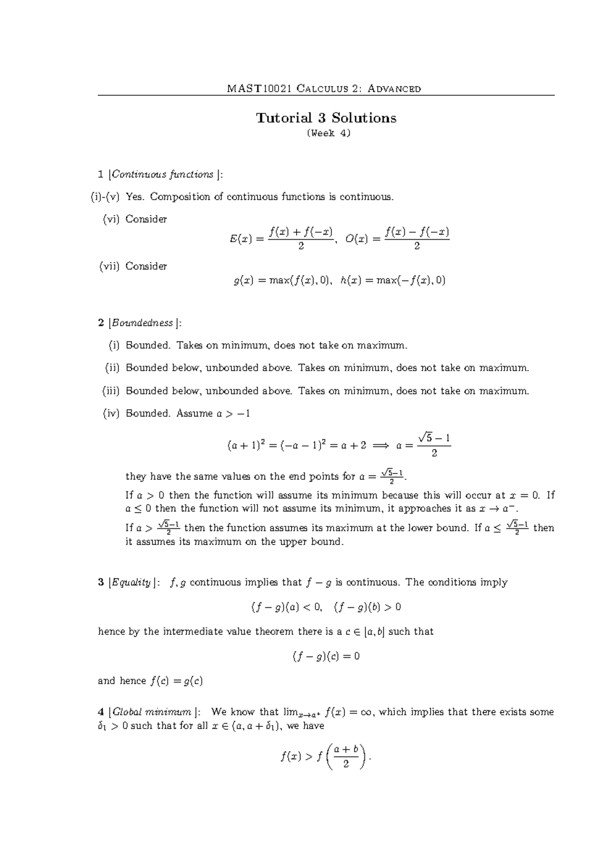 Tute week4 solution - MAST10021 Calculus 2: Advanced Tutorial 3 ...