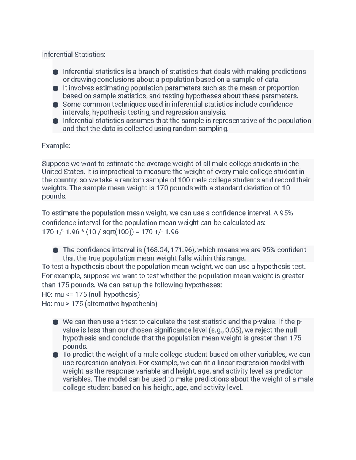 Inferential statistics notes - It involves estimating population ...