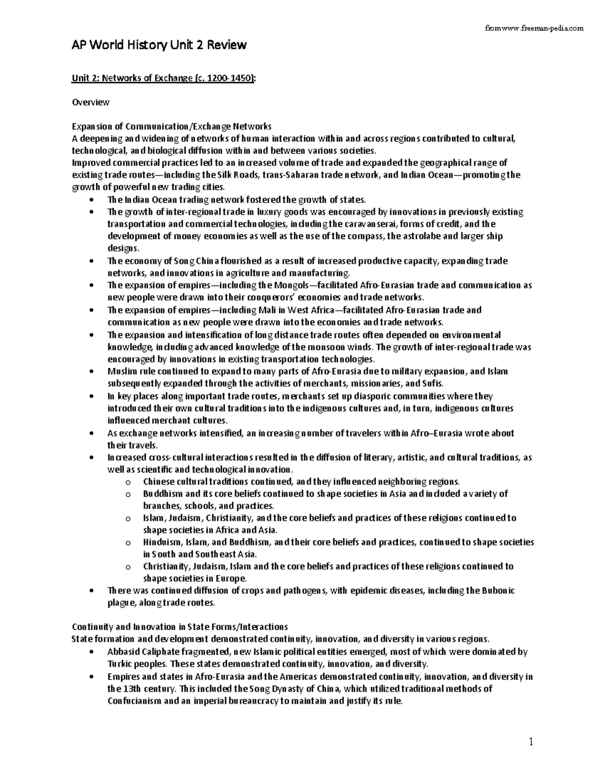 AP World History Unit 2 Review w o maps 202001 17 - AP World History ...