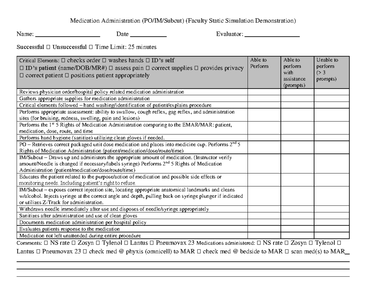 Check off Medication Administration PO IM Subcuts - Medication ...