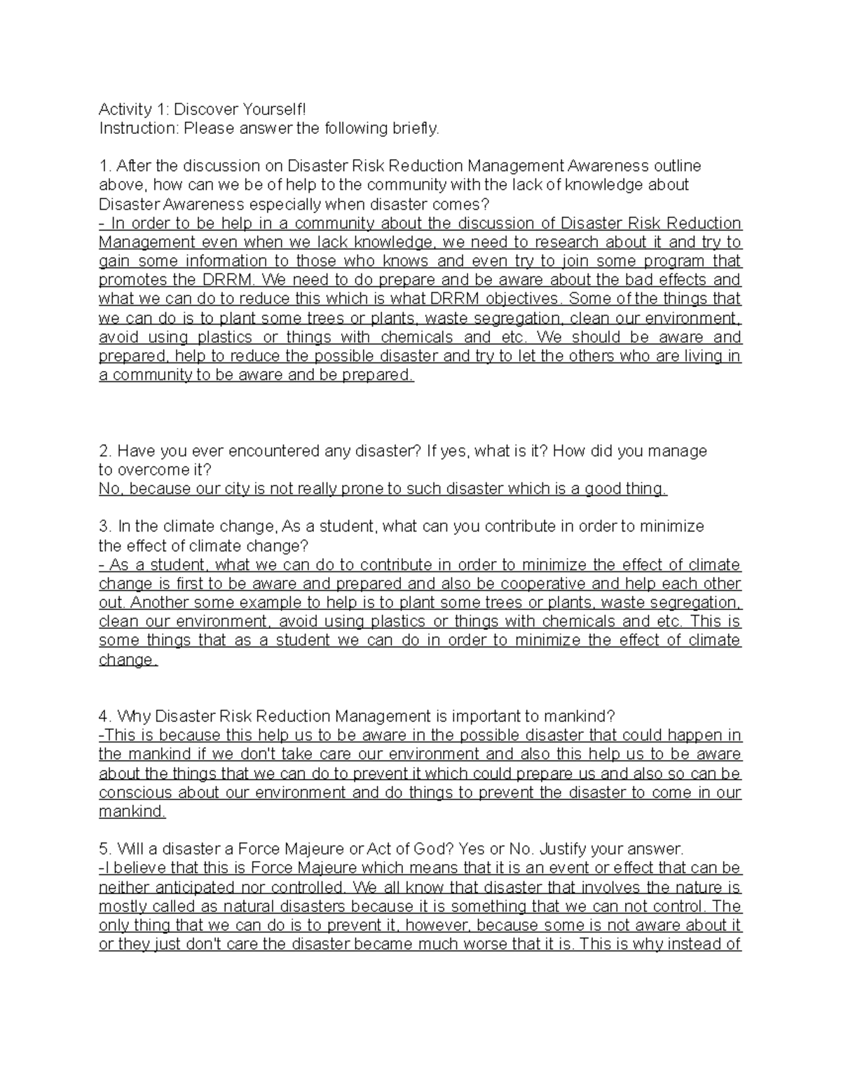 Document (24) - Question and answer - Activity 1: Discover Yourself ...