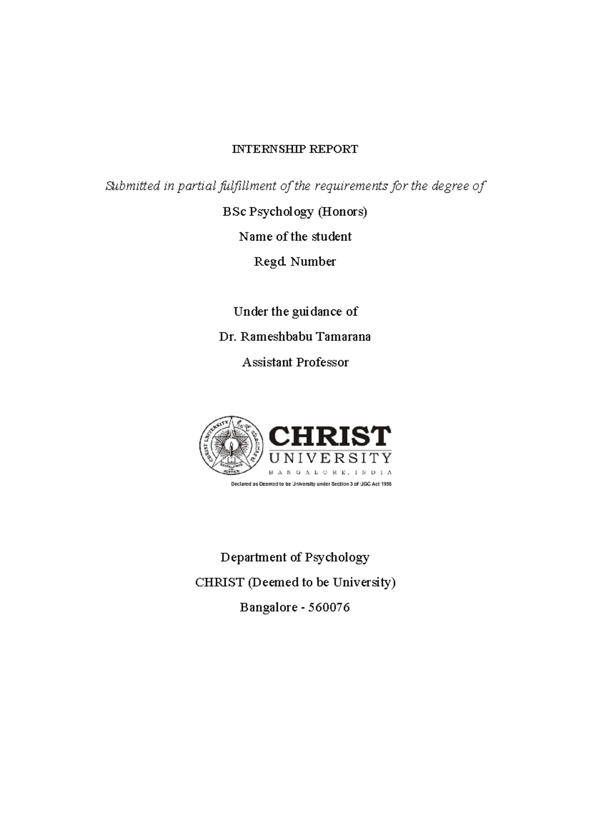 Internship Report Format (2022) - INTERNSHIP REPORT Submitted in partial fulfillment of the ...