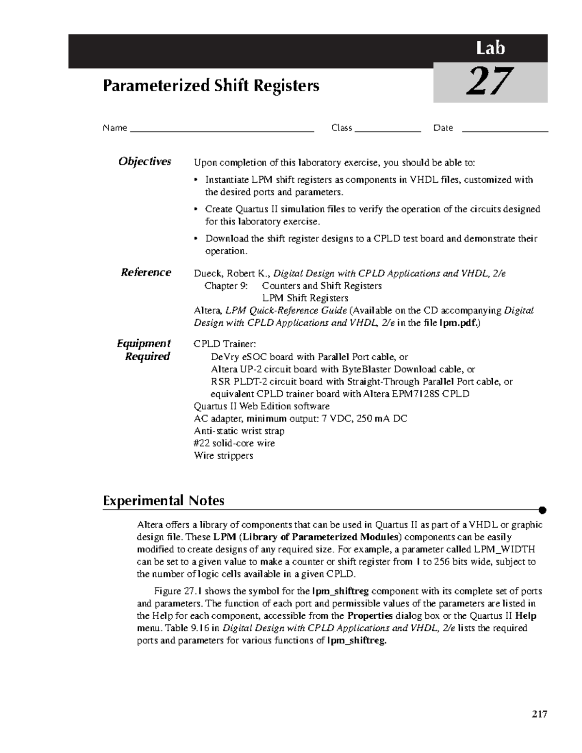 Lab 27 - I DONT REMEMBER - Lab 27 Parameterized Shift Registers Name ...
