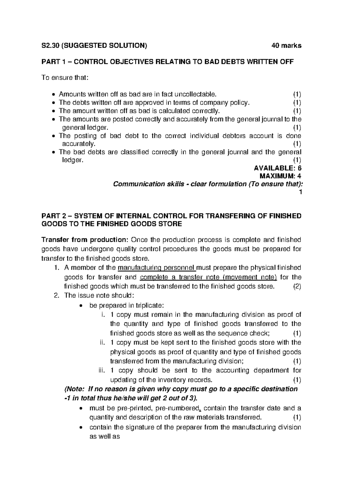 Class Question S2 - DHFUTD JHD7EIVYJ - S2 (SUGGESTED SOLUTION) 4 0 ...