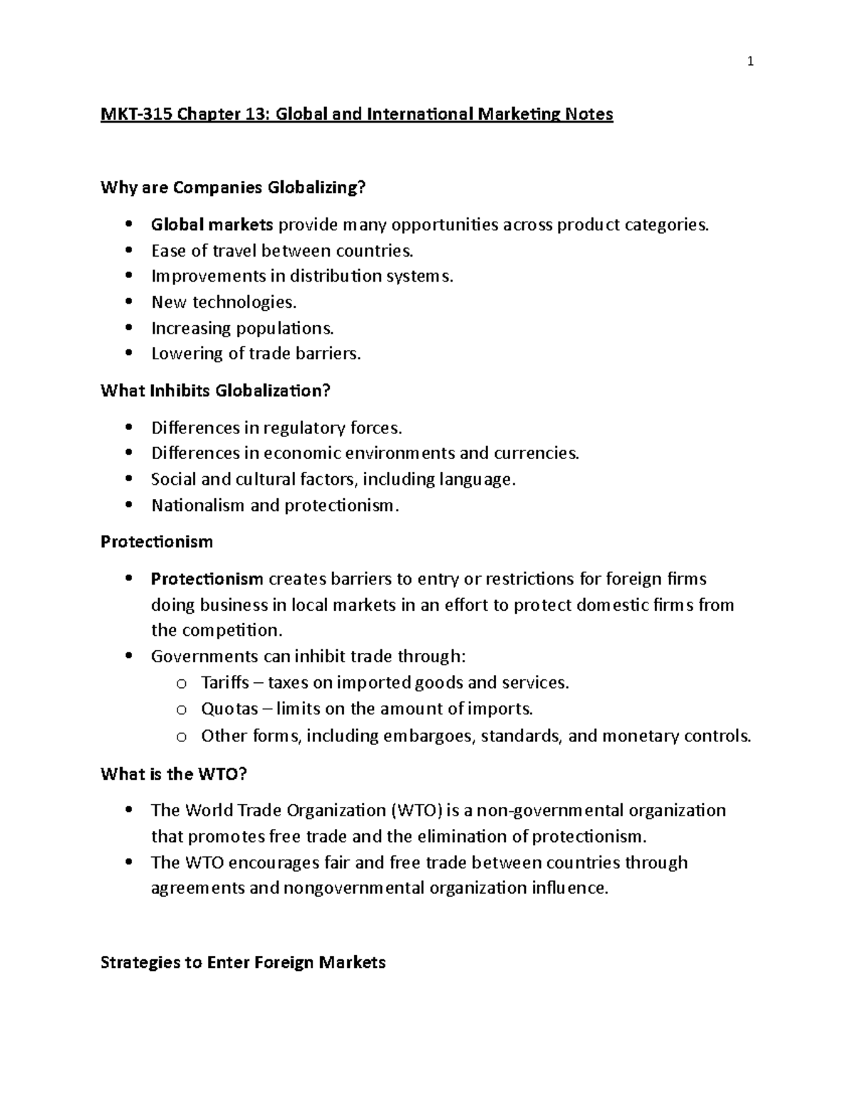 MKT-315 Chapter 13 Lecture Notes - MKT-315 Chapter 13: Global and ...